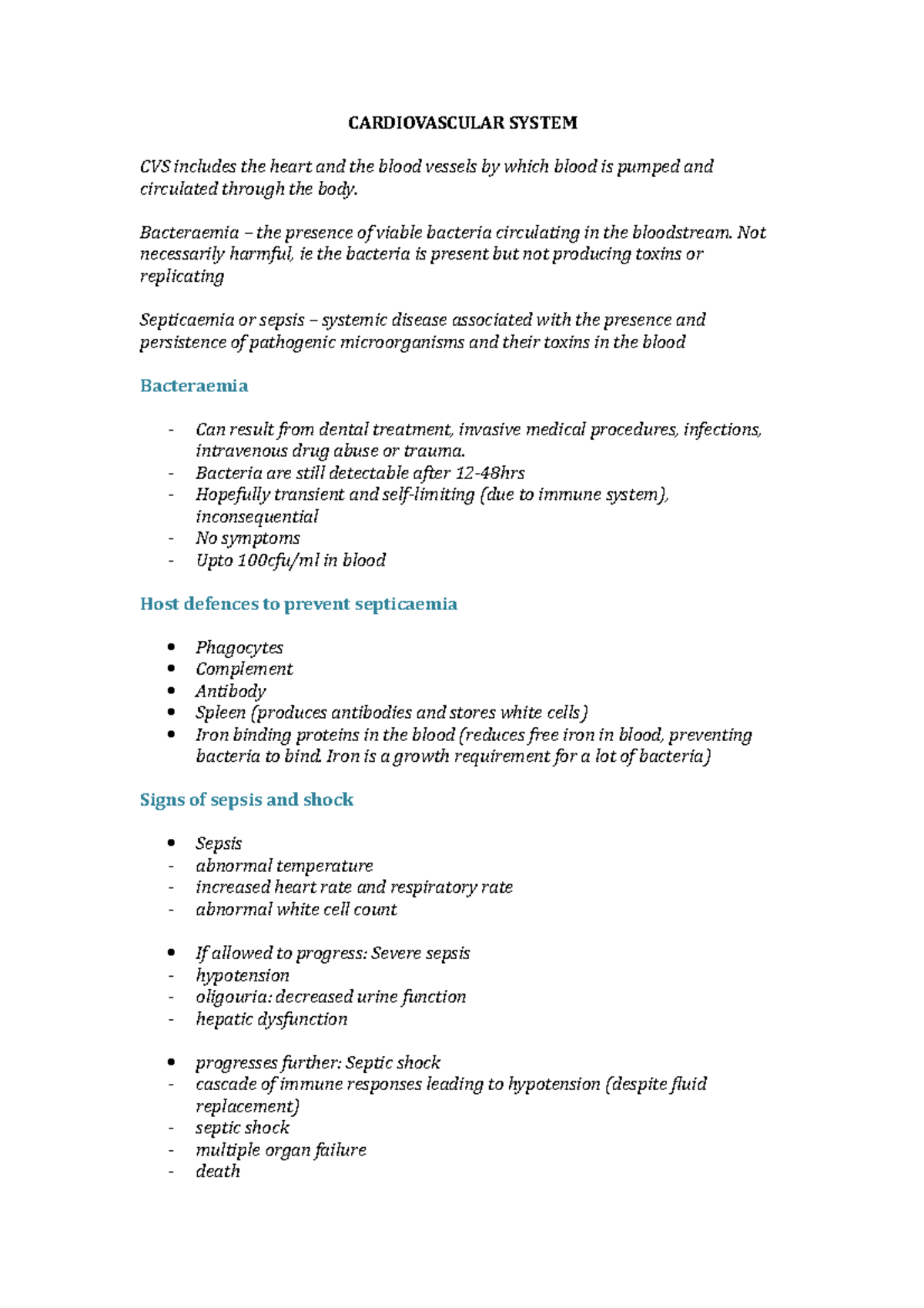 CARDIOVASCULAR SYSTEM.docx - CARDIOVASCULAR SYSTEM CVS includes the ...
