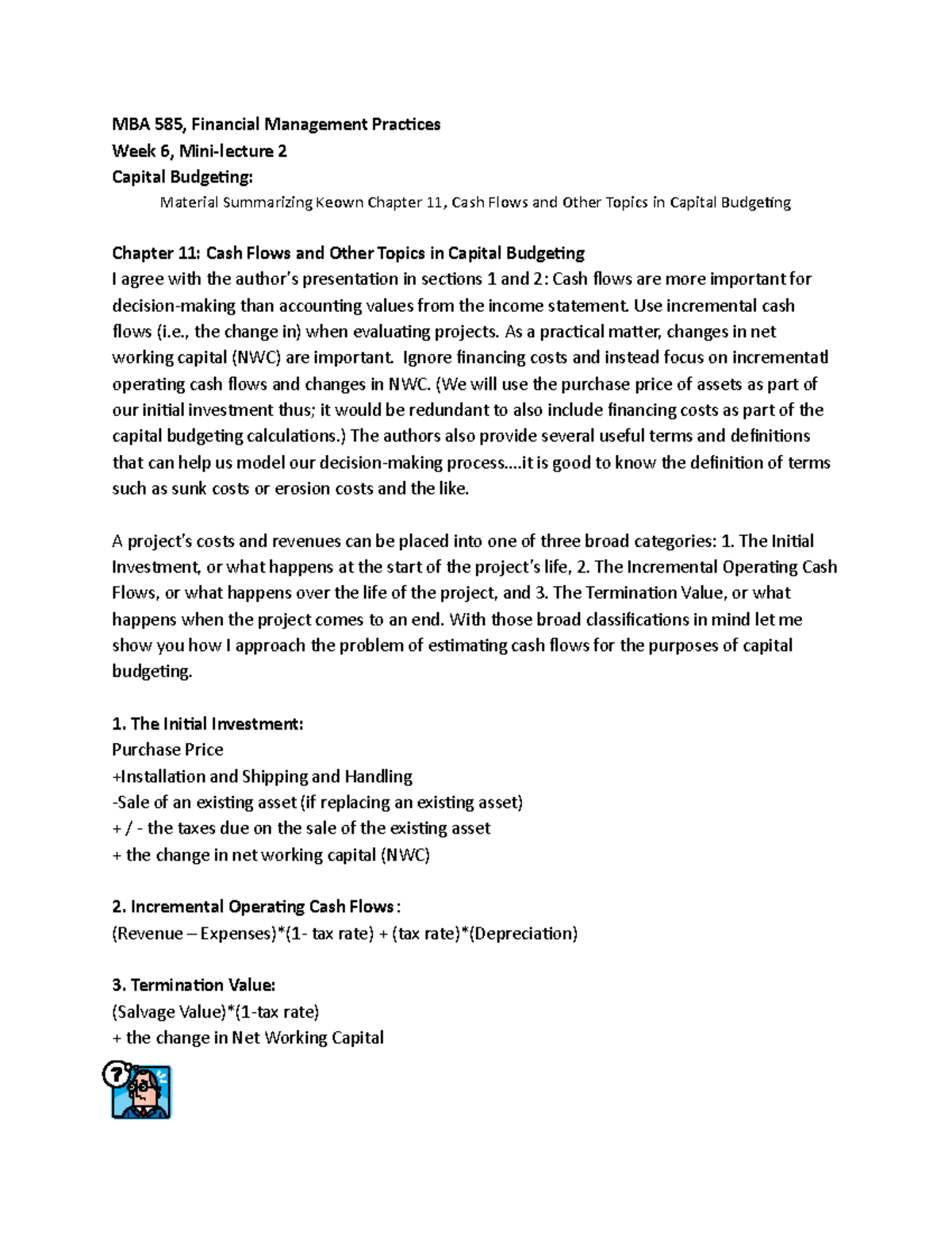 MBA 585 6 - 2 - Notes that are handy for students! - MBA 585, Financial ...