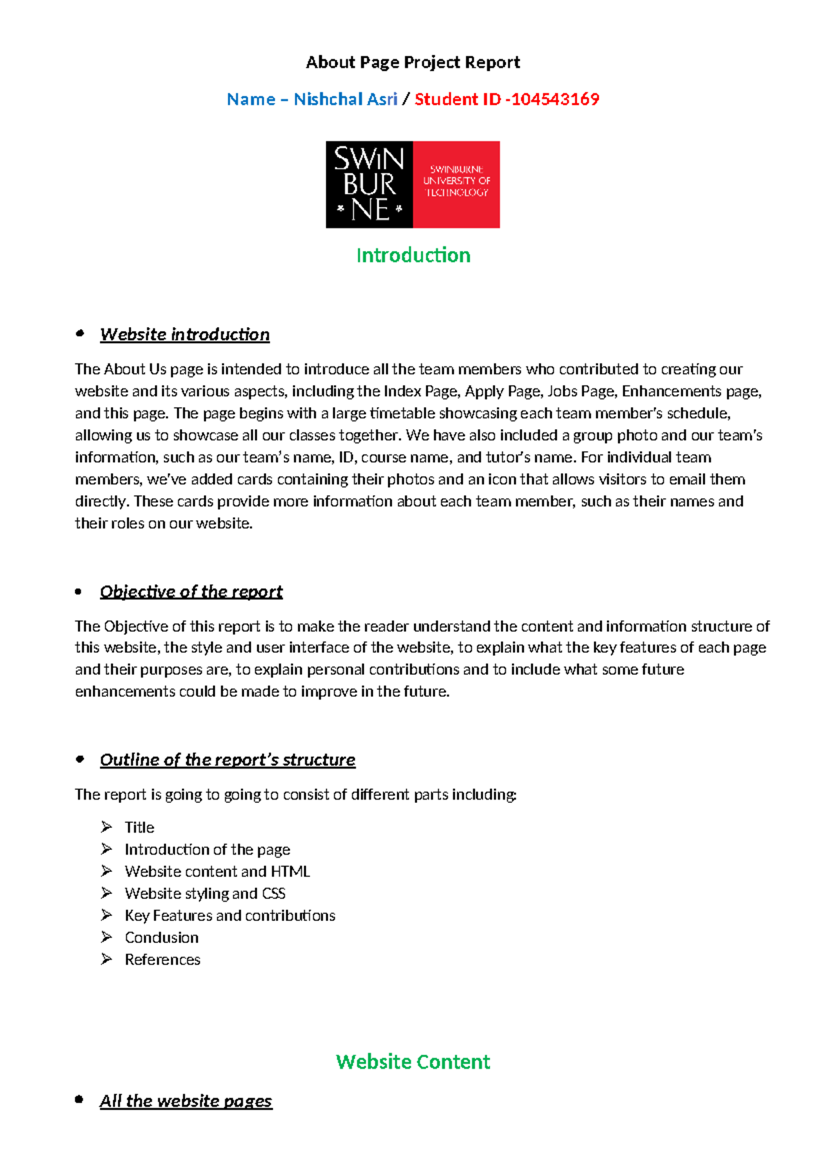 Inquiry Report - Name – Nishchal Asri / Student ID - Introduction ...