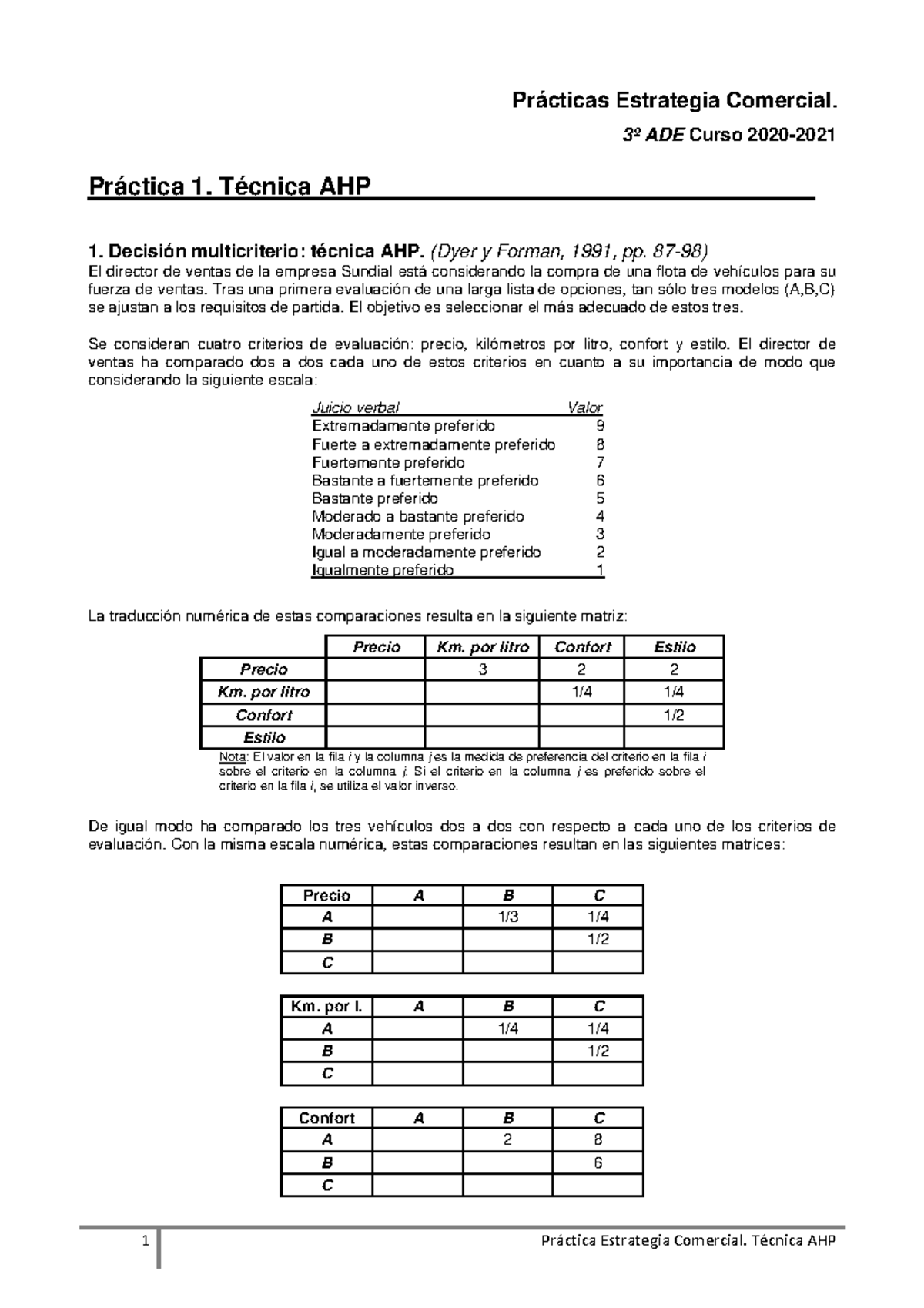Práctica 1. AHP. 20 21-ejercicios-TECNICA AHP - 1 Práctica Estrategia ...