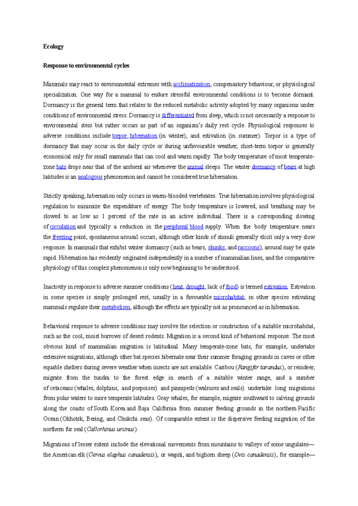 Mammalian Ecology - evolution of mammals - Ecology Response to ...