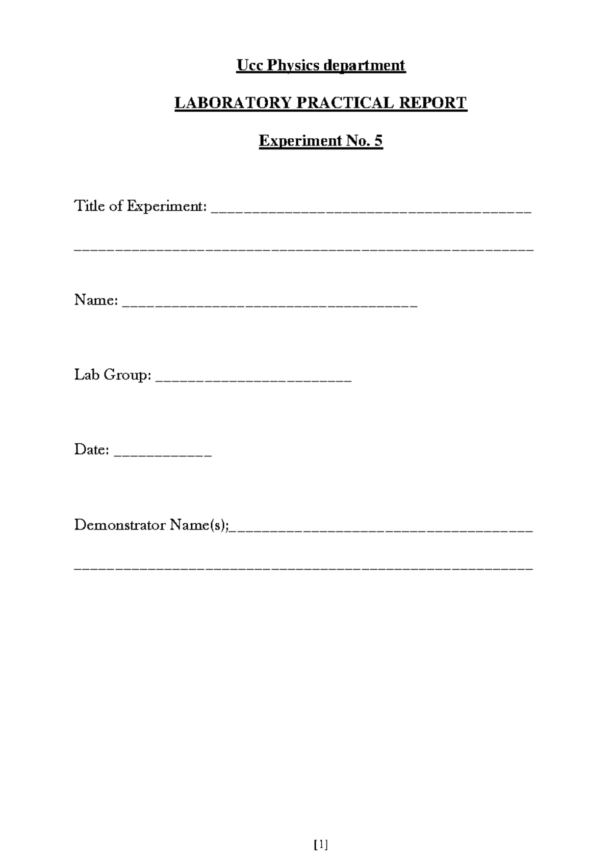 Experiment+5+Lab+Report - Ucc Physics department LABORATORY PRACTICAL REPORT Experiment No. 5 ...