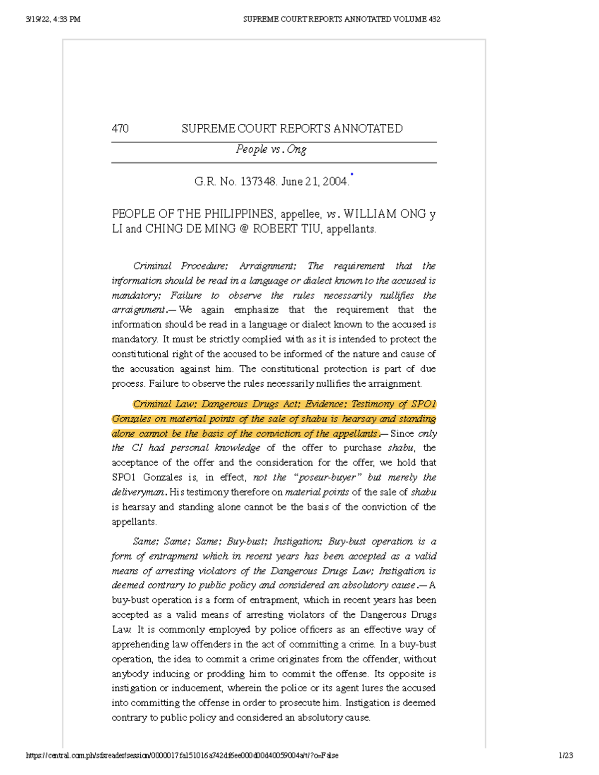 3.People vs. Ong - rem - 470 SUPREME COURT REPORTS ANNOTATED People vs ...
