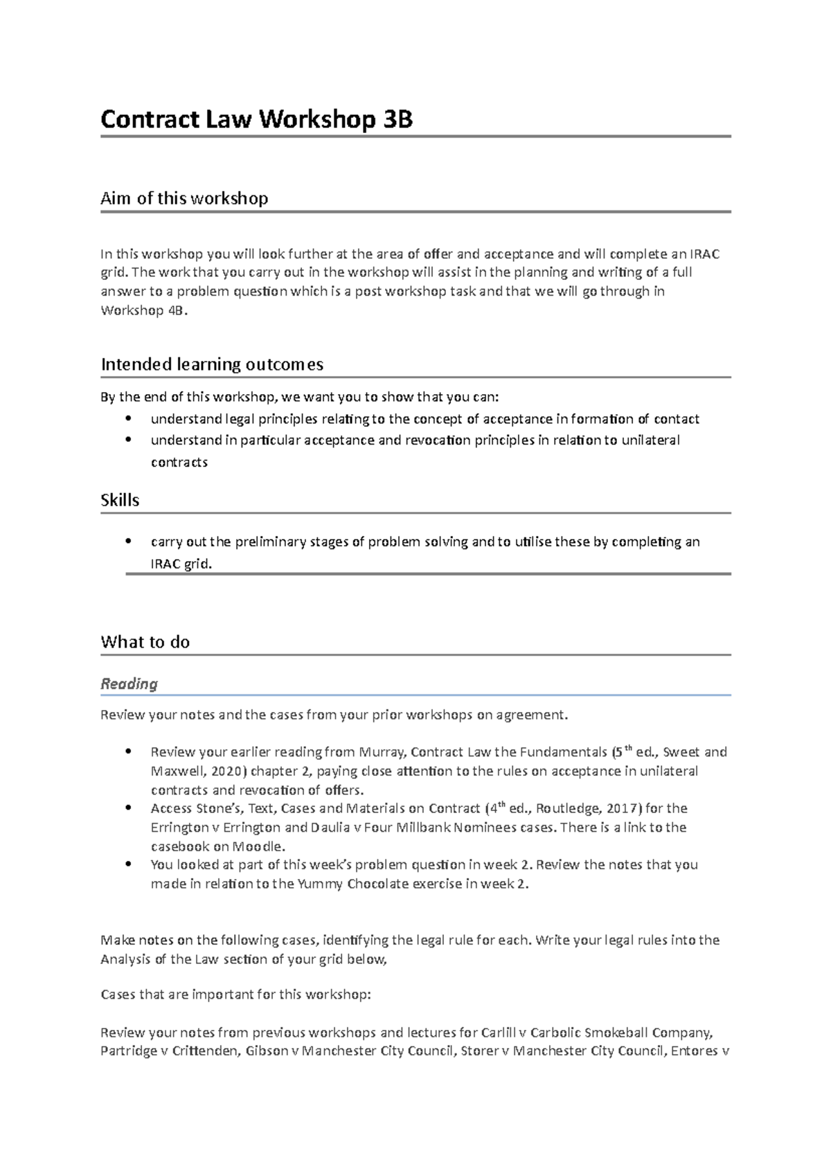 Contract Law workshop 3B - Contract Law Workshop 3B Aim of this ...