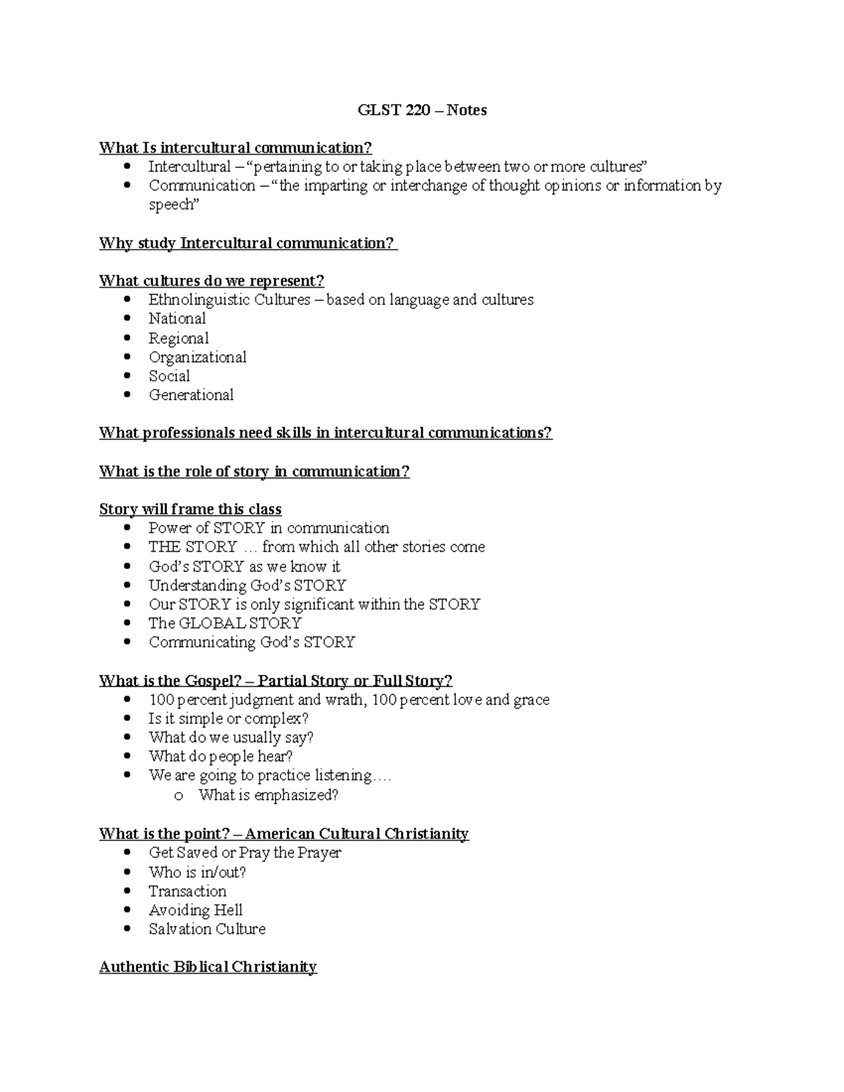 GLST 220 - Notes - Dr Melody Harper - GLST 220 – Notes What Is ...