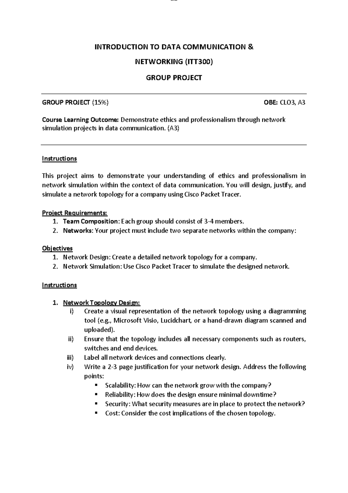 ITT300 Group Project March 2024 - lOMoAR cPSD| 26550659 INTRODUCTION TO DATA COMMUNICATION ...
