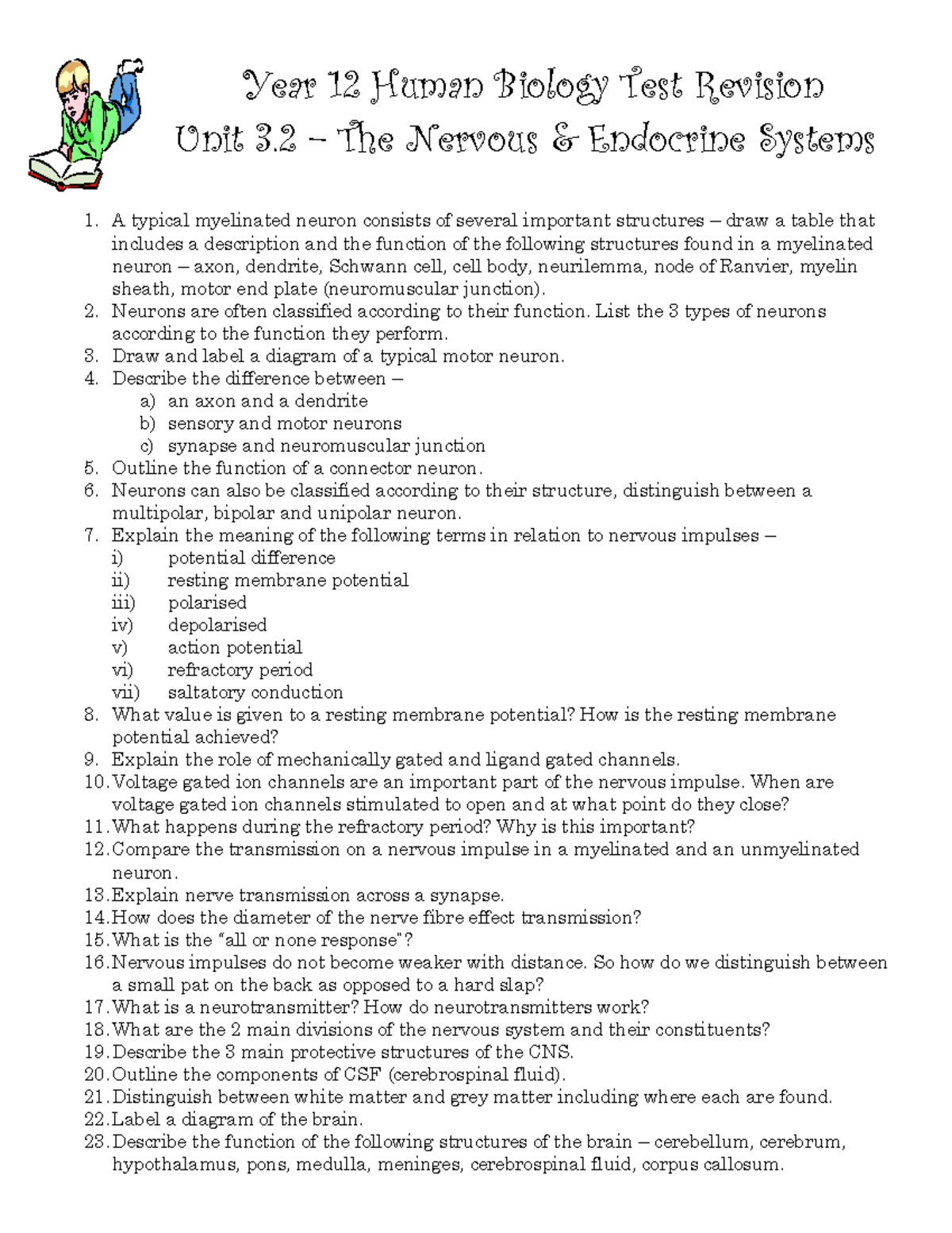 1. Nervous System Revision Questions - Year 12 Human Biology Test ...