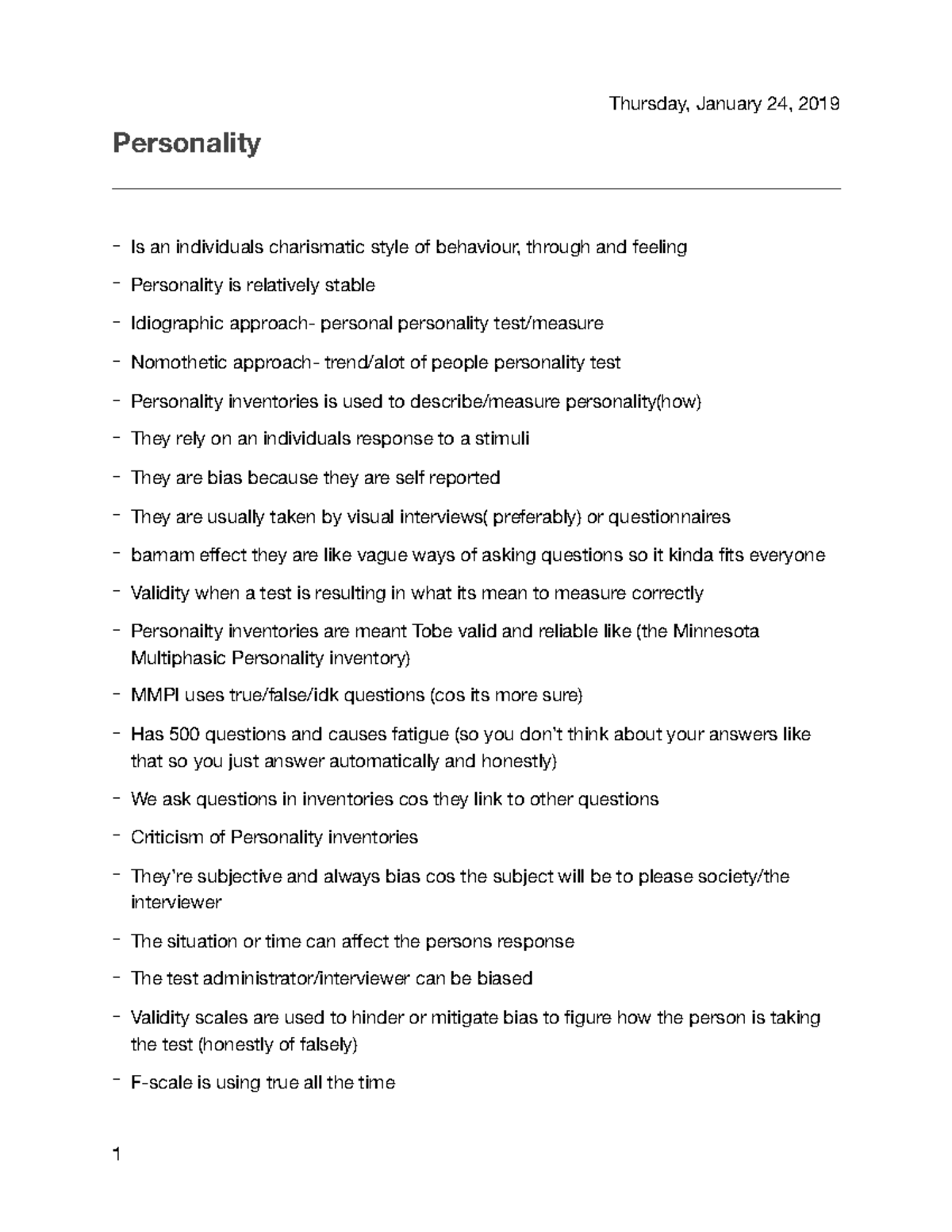 Personality notes - Personality - Is an individuals charismatic style ...