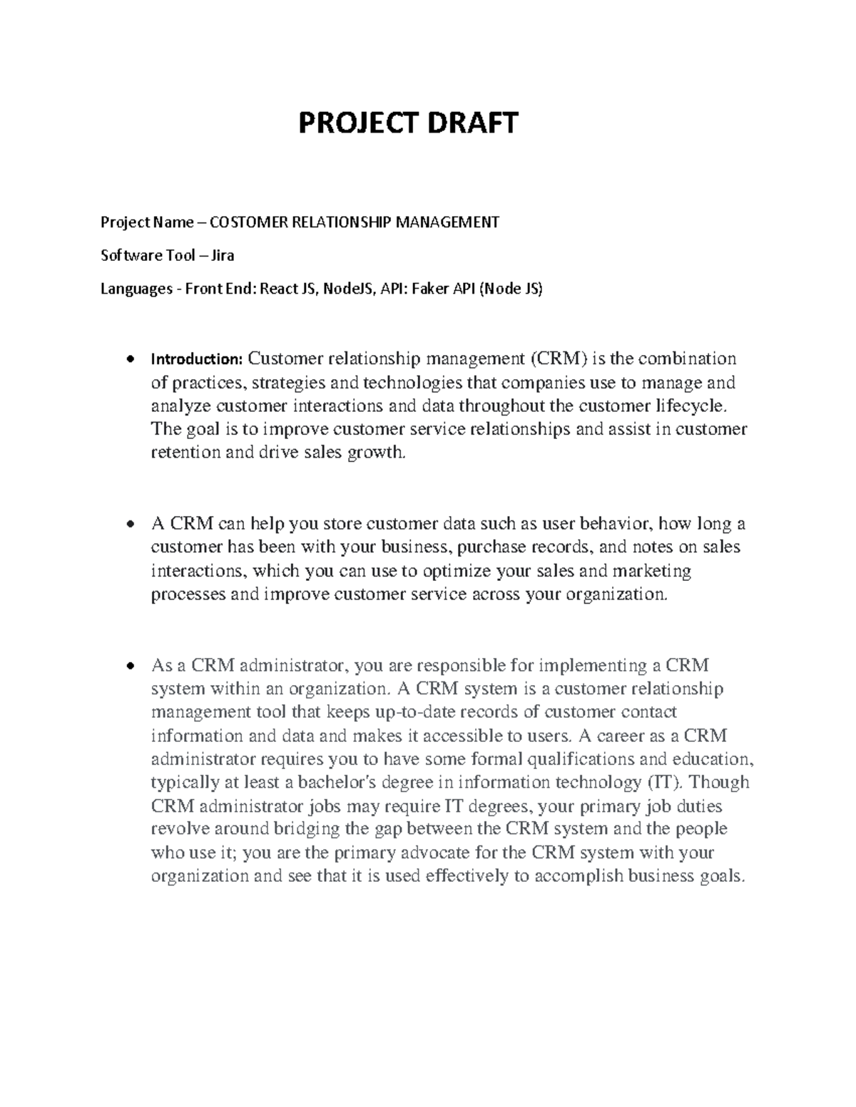 Draft- Copy - adsfghfjkj - PROJECT DRAFT Project Name – COSTOMER ...