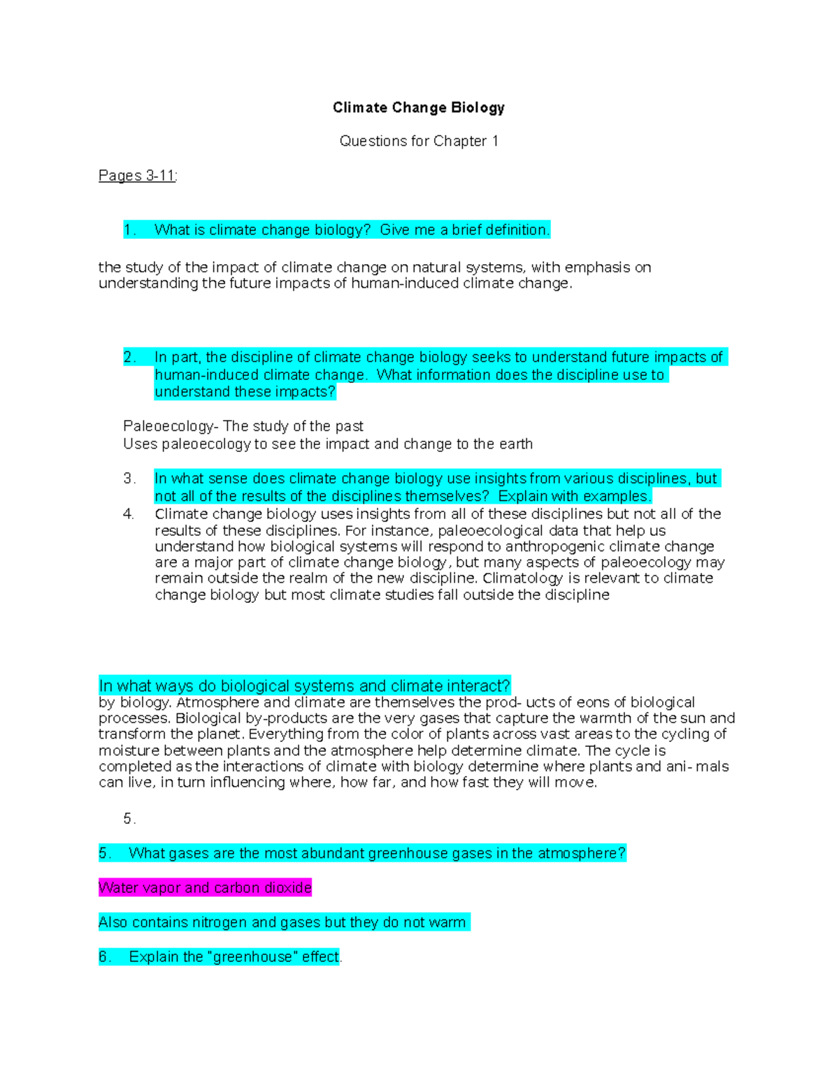 Chapter 1 - Lecture notes 1 - Climate Change Biology Questions for ...