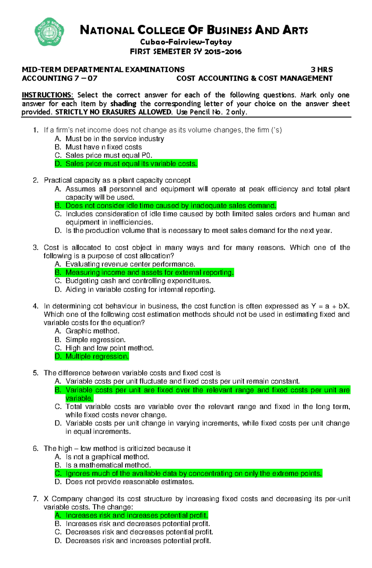 Pdfcoffee - BSA - NATIONAL COLLEGE OF BUSINESS AND ARTS Cubao-Fairview-Taytay FIRST SEMESTER SY ...