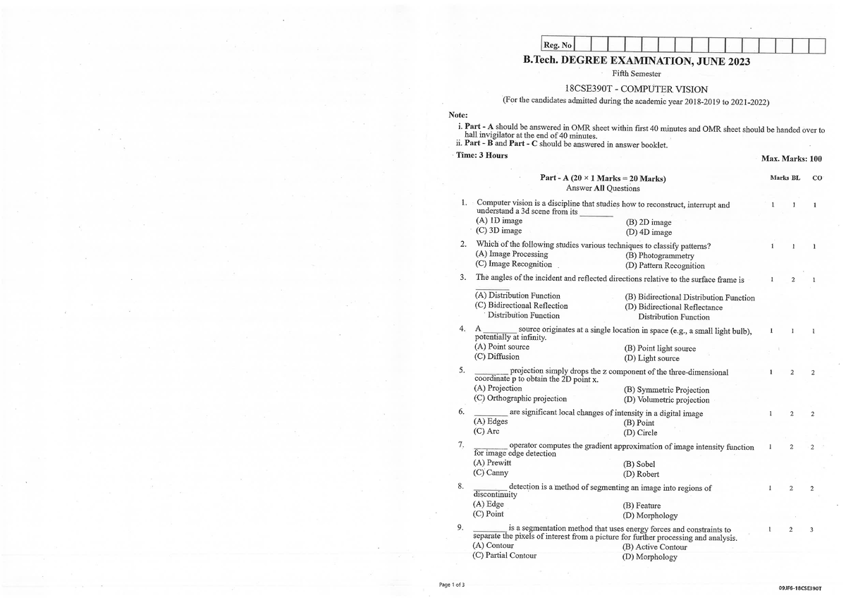 18CSE390T - ......... - Computer VIsion - Studocu
