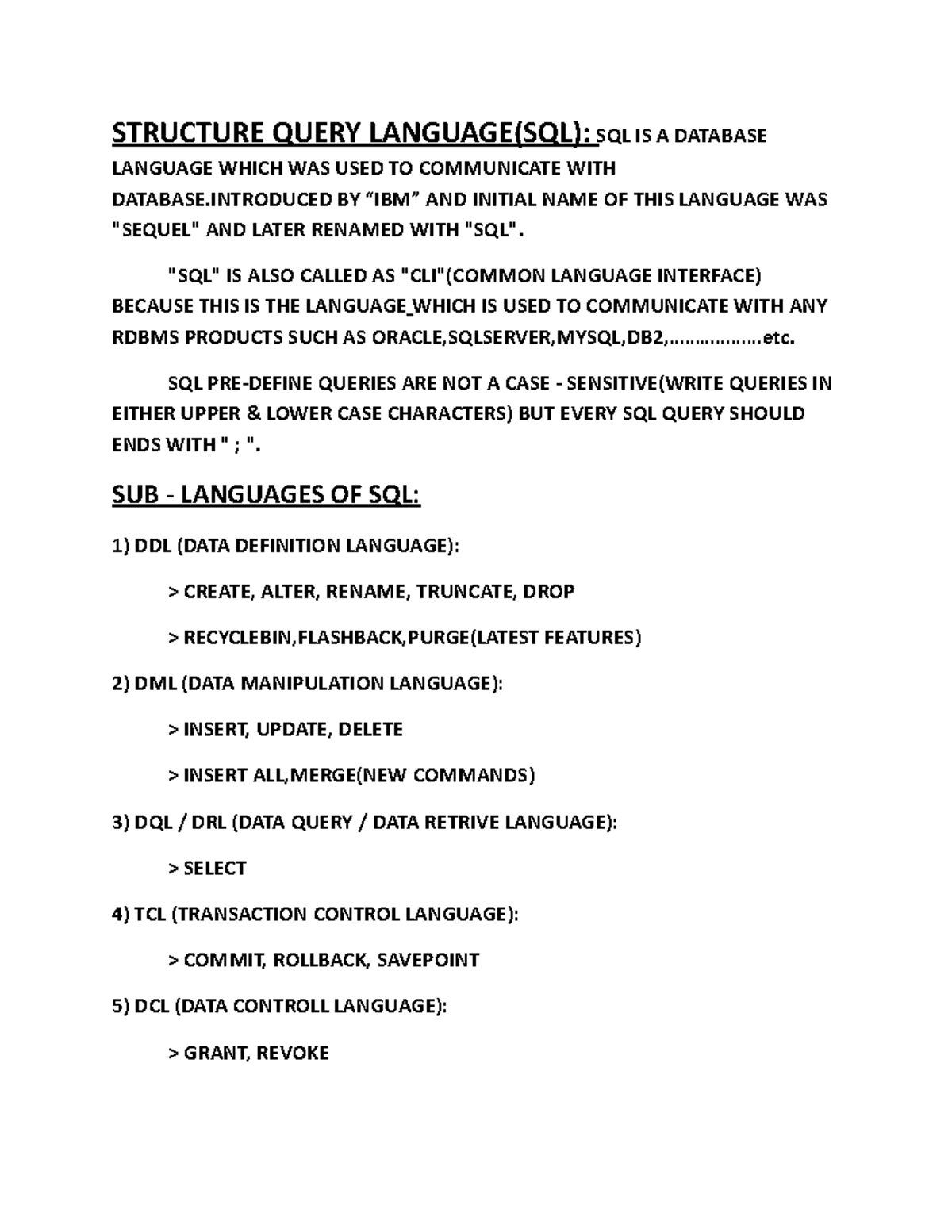 Introduction To Sql Sql Basic Structure Query Language Sql Sql Is A Database Language