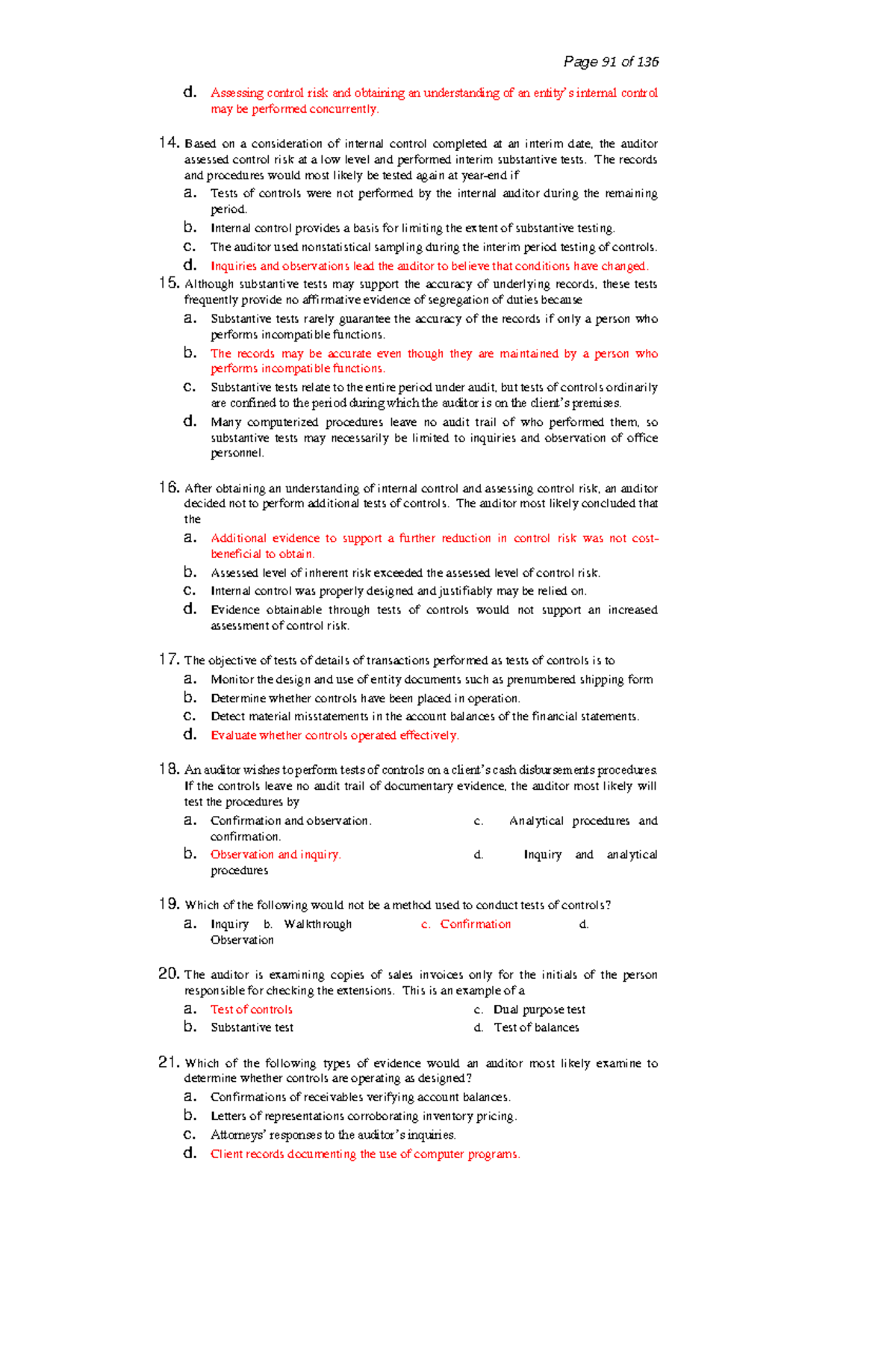 Auditing Theory Review 10 - d. Assessing control risk and obtaining an ...