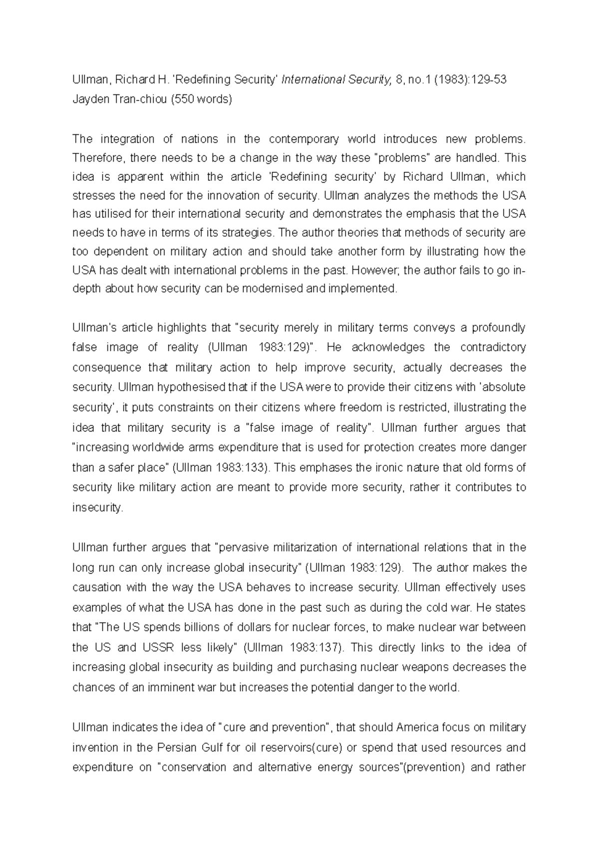 Ullman - Lecture notes 1-2 - Ullman, Richard H. ‘Redefining Security ...