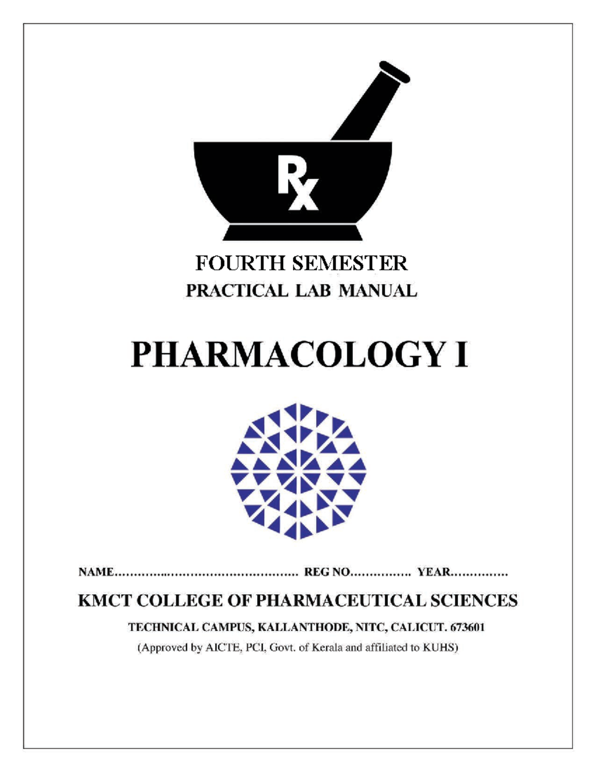 Pharmacology Lab Manual 4th Semester Bpharm FOURTH SEMESTER SL NO