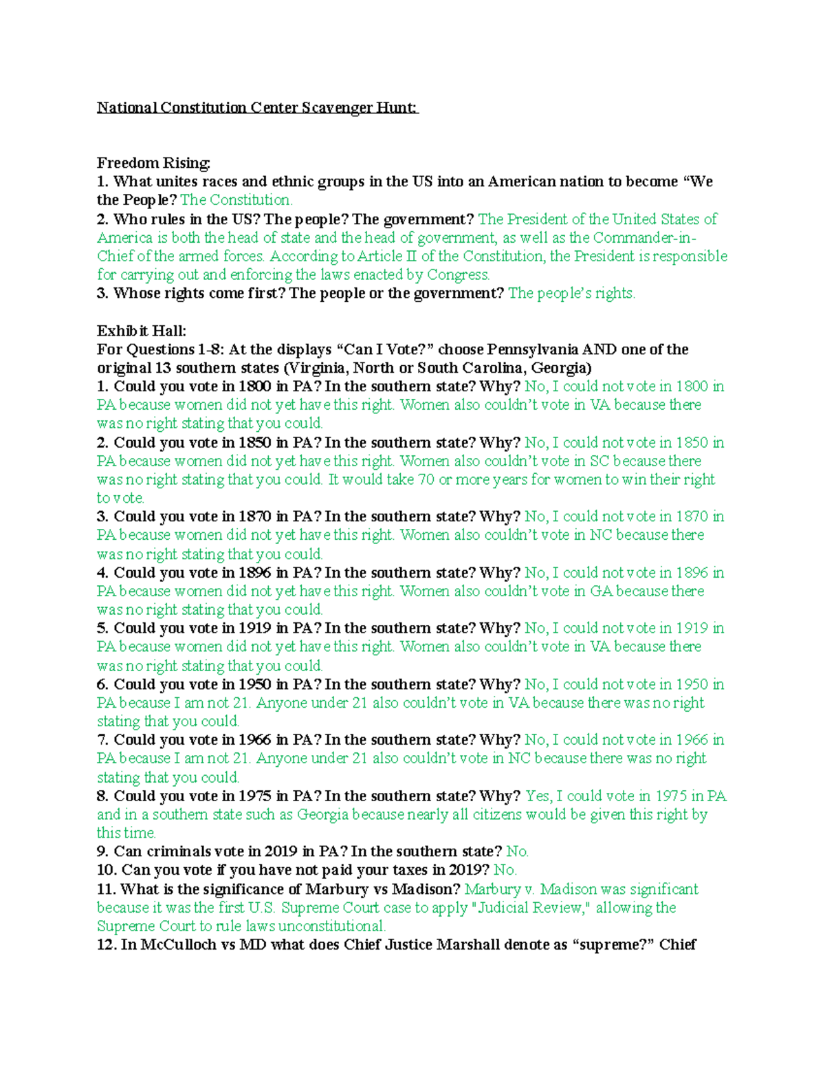National Constitution Center Scavenger Hunt - National Constitution ...