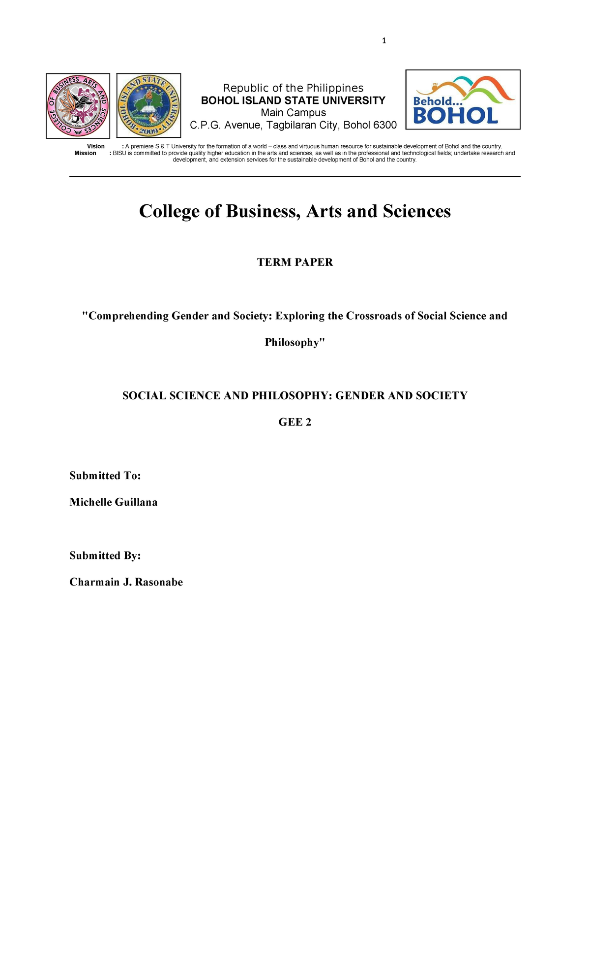 Third-TERM- Paper - Republic of the Philippines BOHOL ISLAND STATE ...