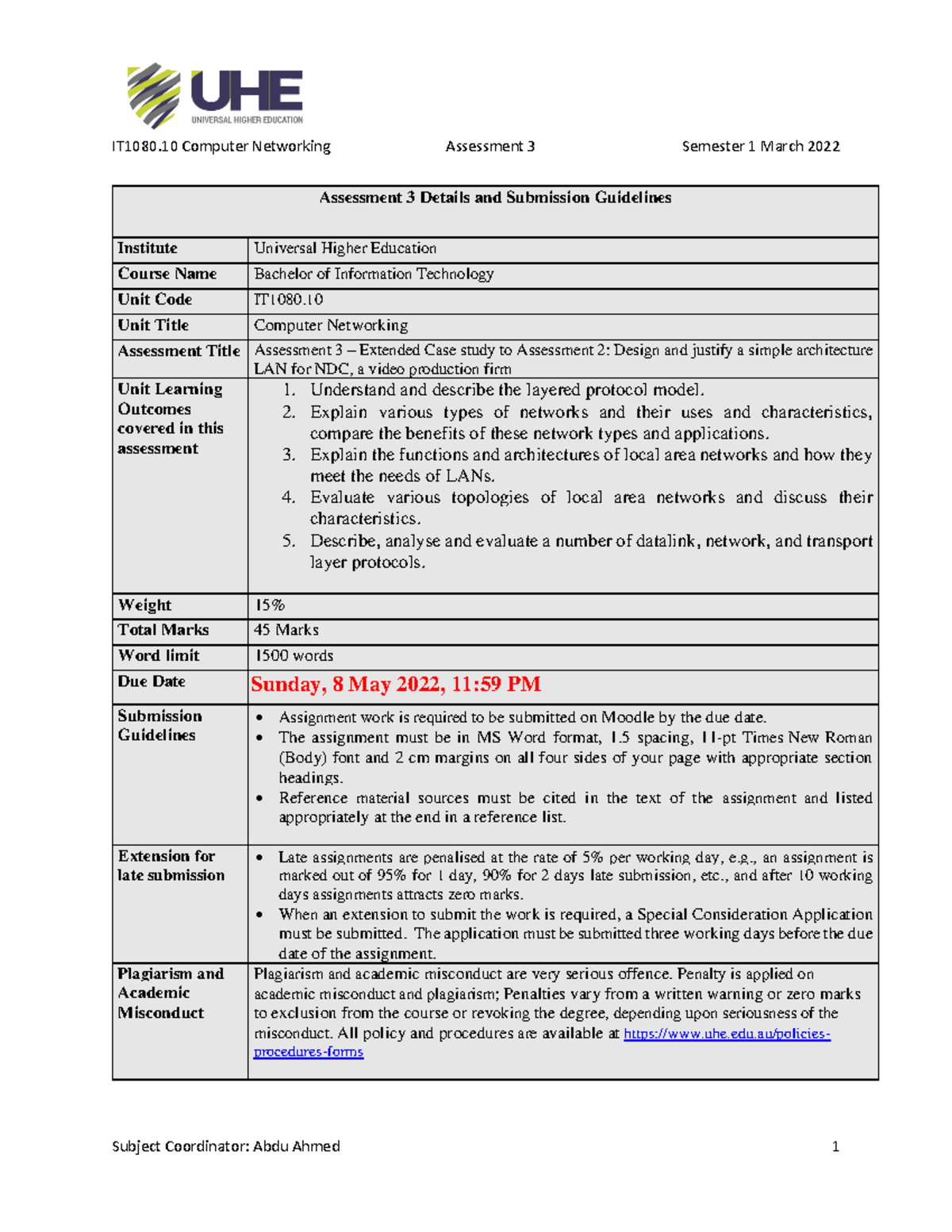 WECX - SE assignment - Assessment 3 Details and Submission Guidelines Institute Universal Higher ...