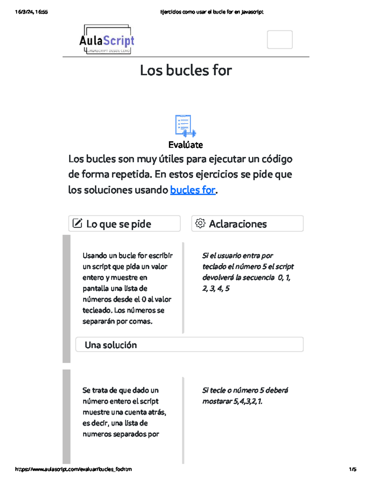 Ejercicios como usar el bucle for en Javascript - Los bucles for ...
