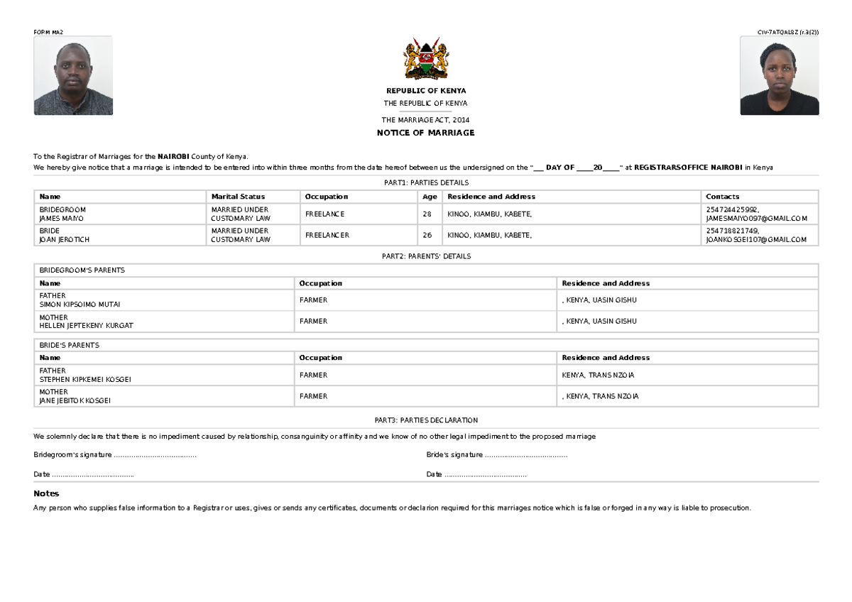 To be Signed- NOM - Signing notice of marriage - FORM MA2 CIV-7ATQAL8Z ...