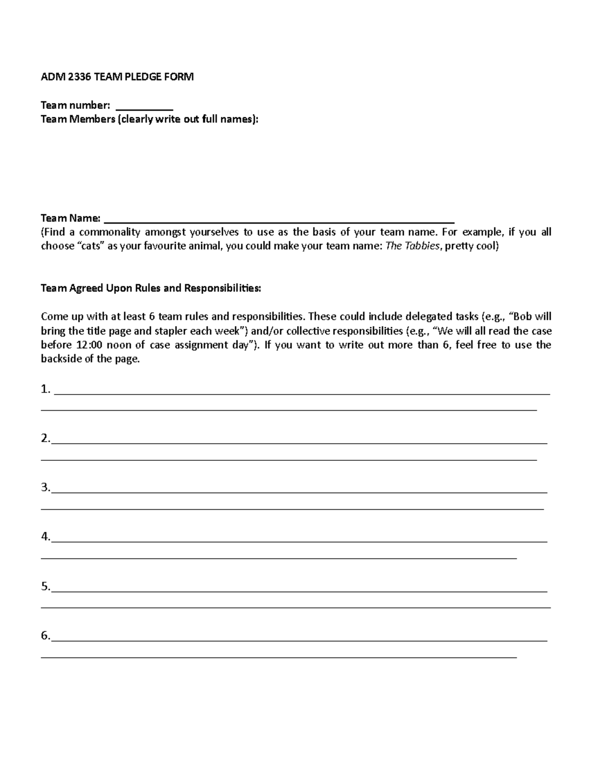 ADM 2336 Team Pledge Form - ADM 2336 TEAM PLEDGE FORM Team number ...