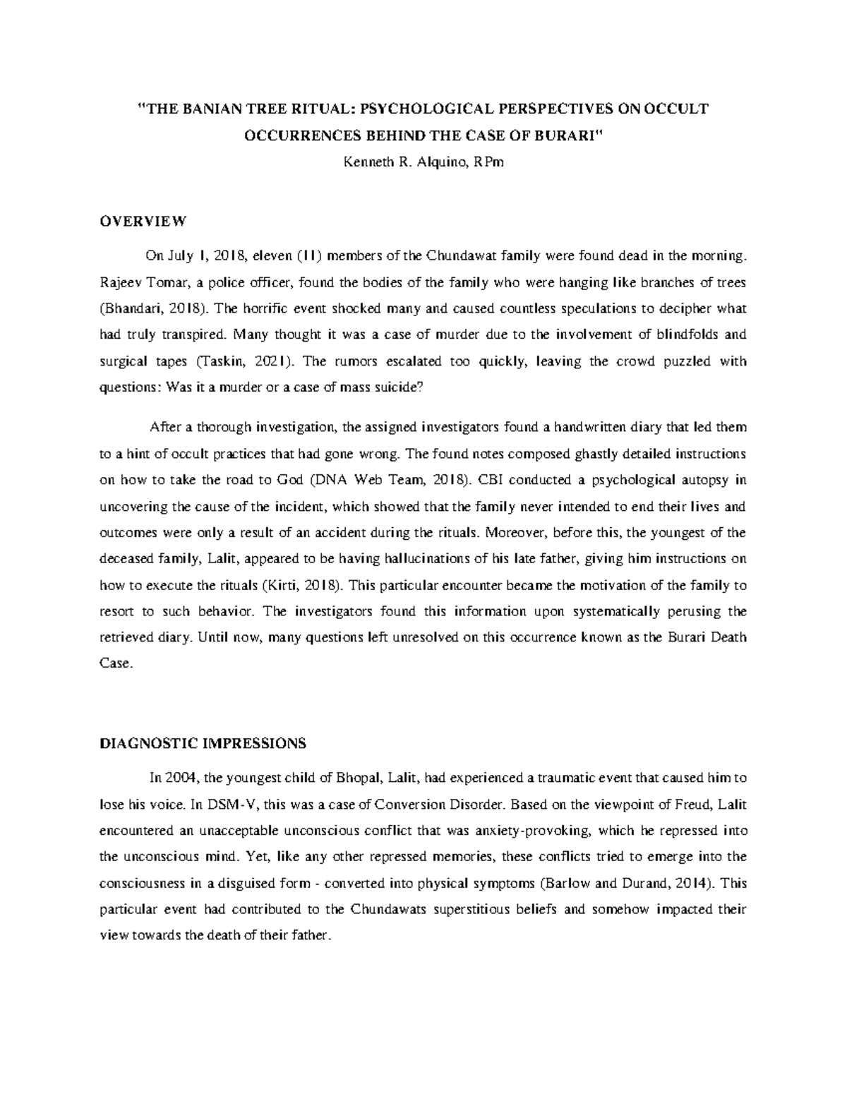 "THE BANIAN TREE RITUAL: PSYCHOLOGICAL PERSPECTIVES ON OCCULT ...