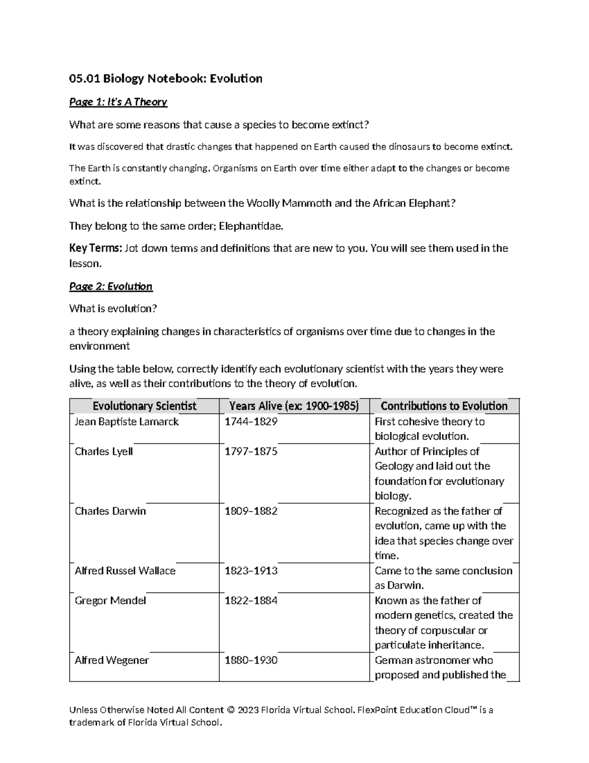 05 01 evolution - 05 Biology Notebook: Evolution Page 1: It's A Theory ...