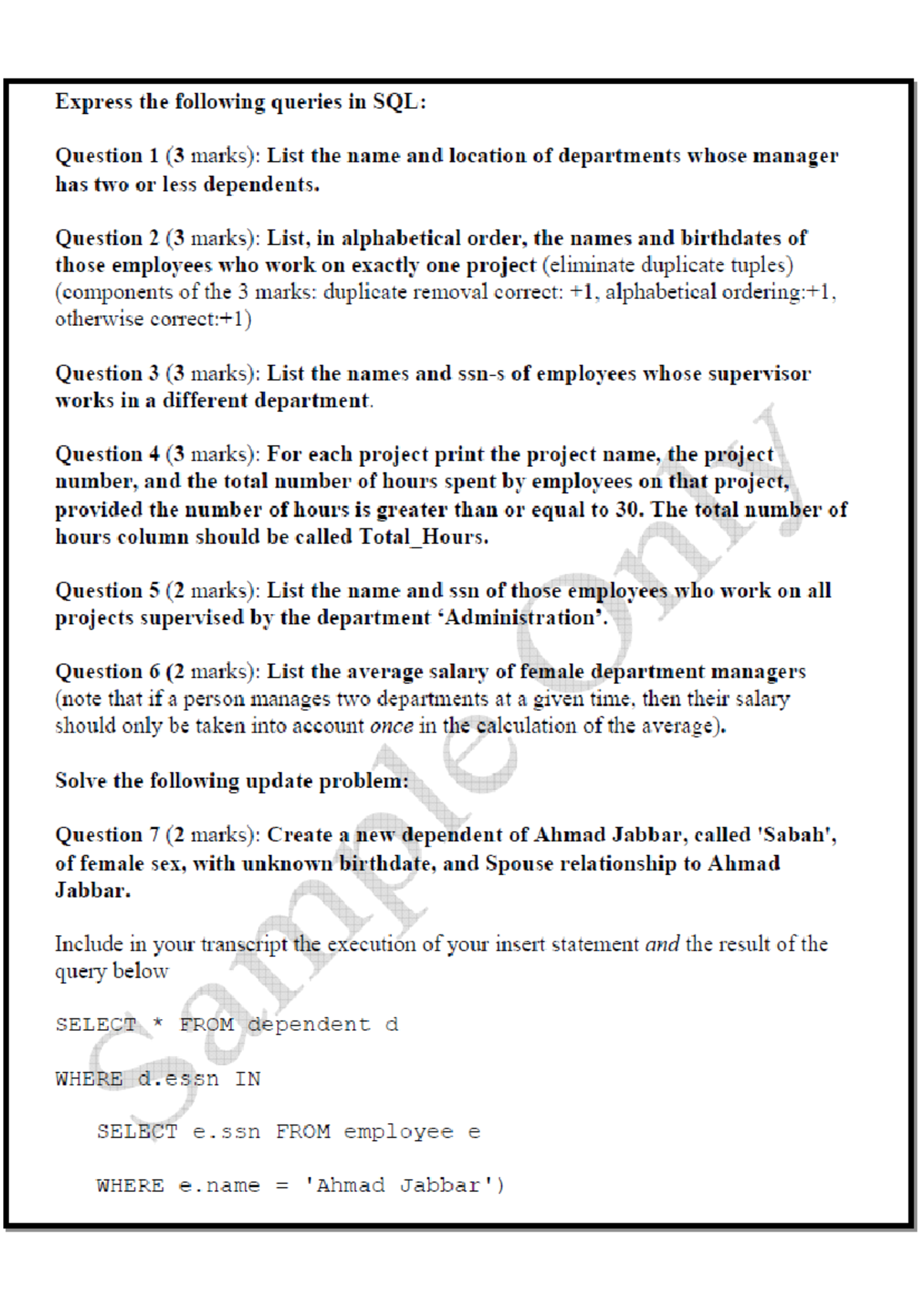 Sample/practice exam 6 May 2016, questions - Express the following ...