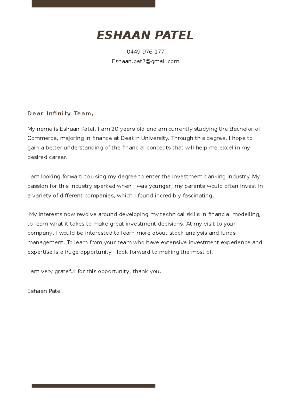 CL Infinity Team 2021 - 2H0*VT7@ - ESHAAN PATEL 0449 976 177 Eshaan ...