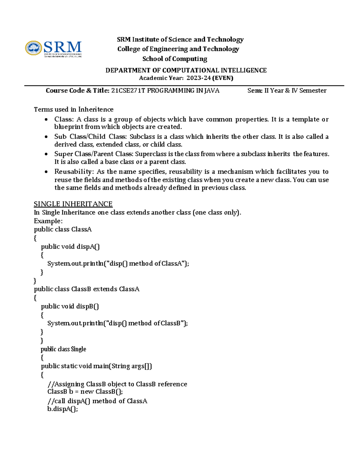 UNIT 3 - SRM Institute of Science and Technology College of Engineering and Technology School of ...