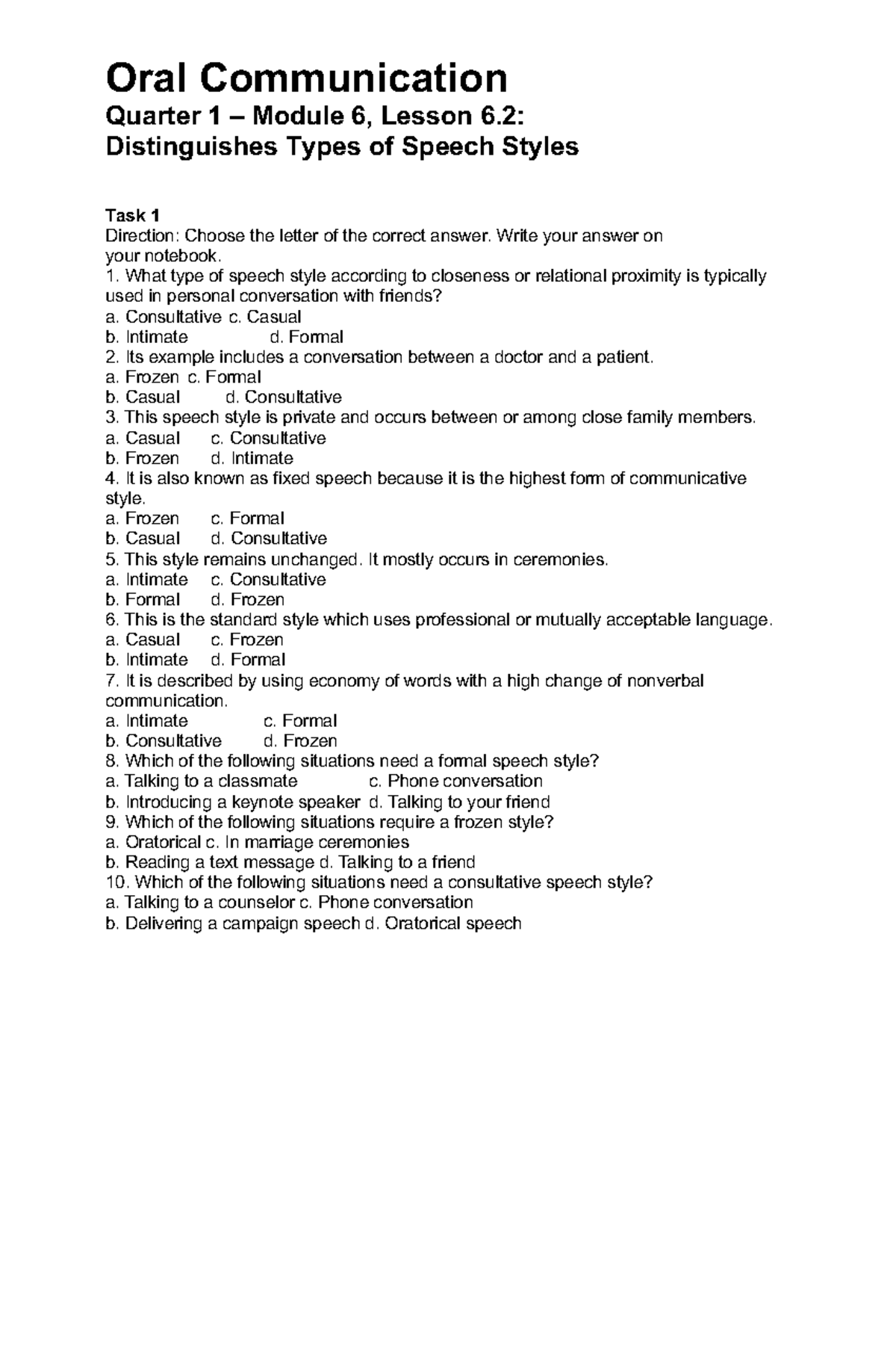 Oral Communication 2Q M6 - Oral Communication Quarter 1 – Module 6 ...