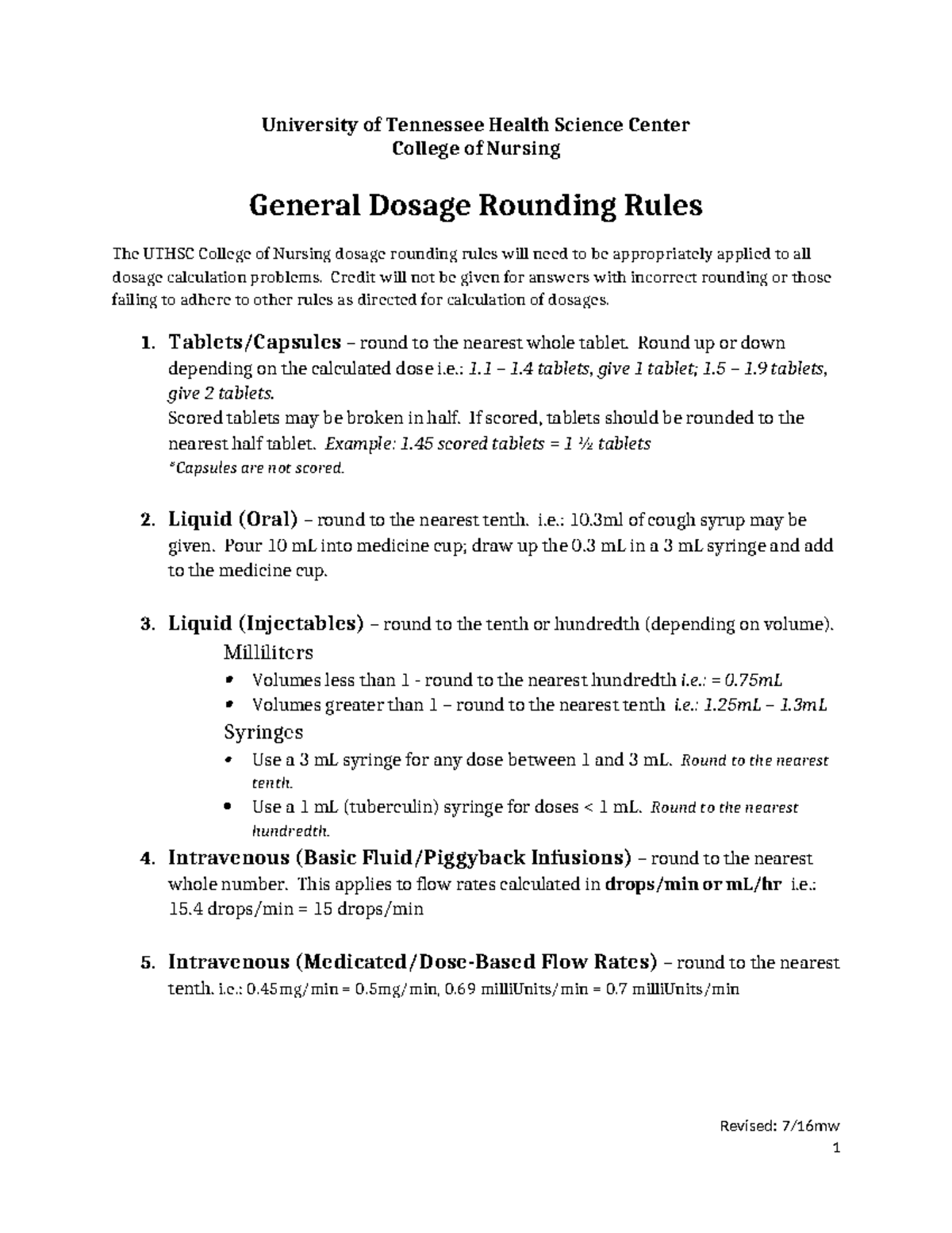 General dosage rounding rules - University of Tennessee Health Science ...