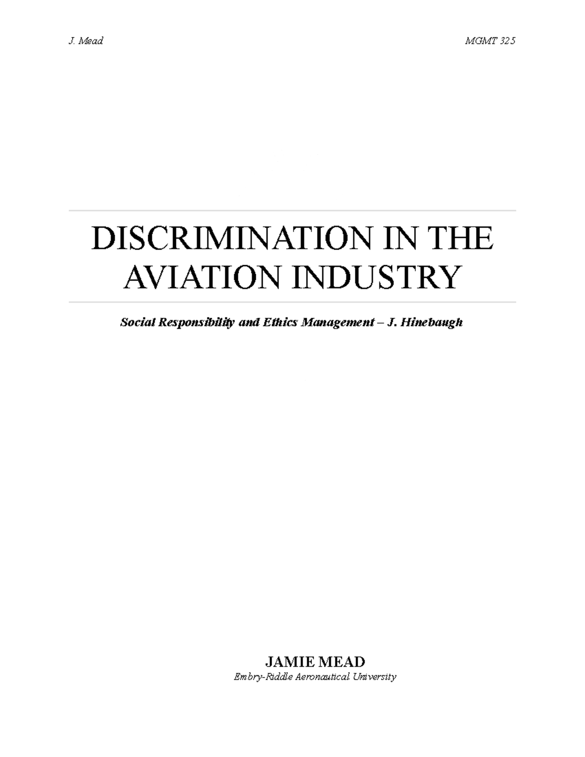 Research Paper MEAD - DISCRIMINATION IN THE AVIATION INDUSTRY Social ...