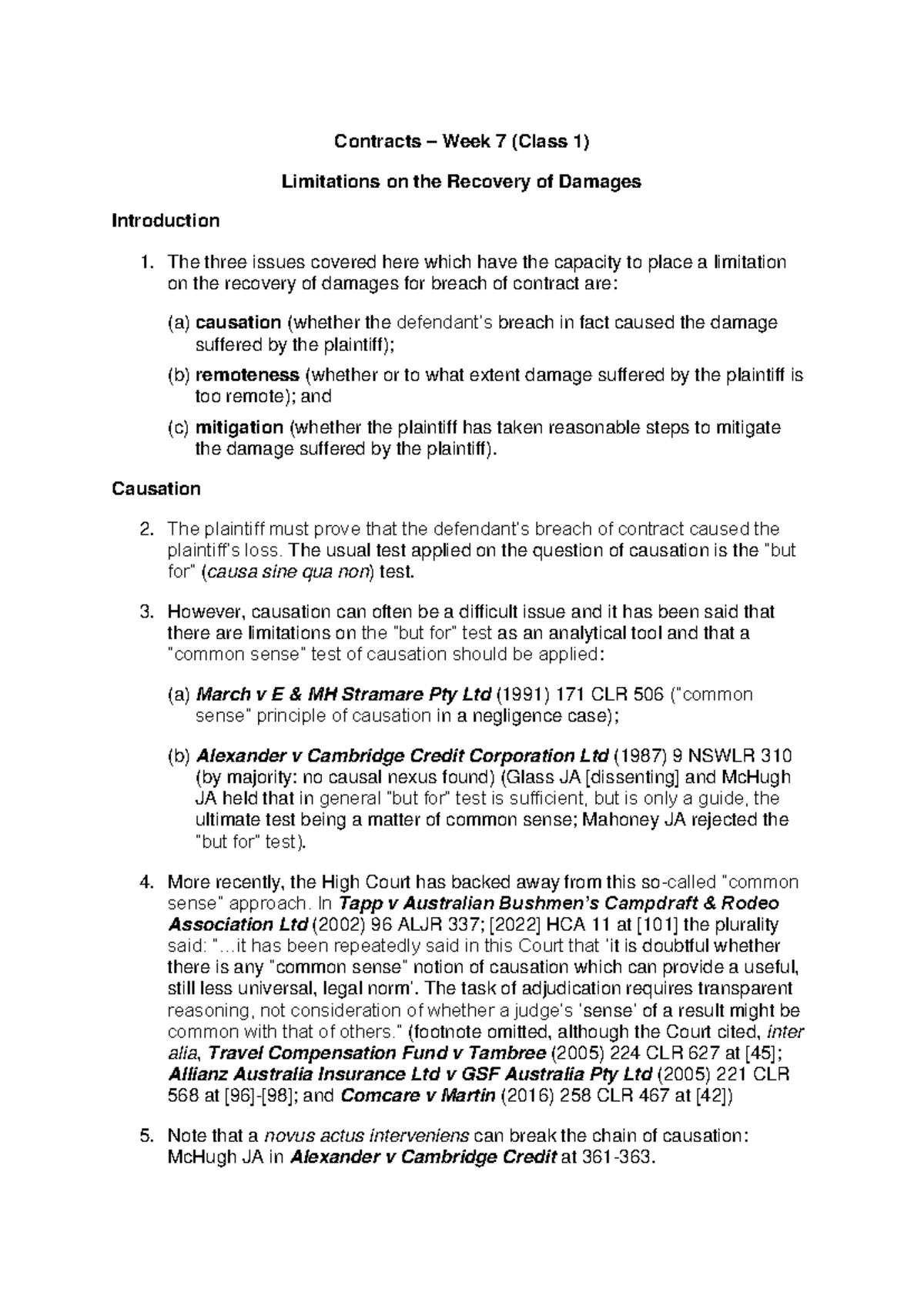 Contracts Outline - Week 7 Class 1 - Contracts – Week 7 (Class 1 ...