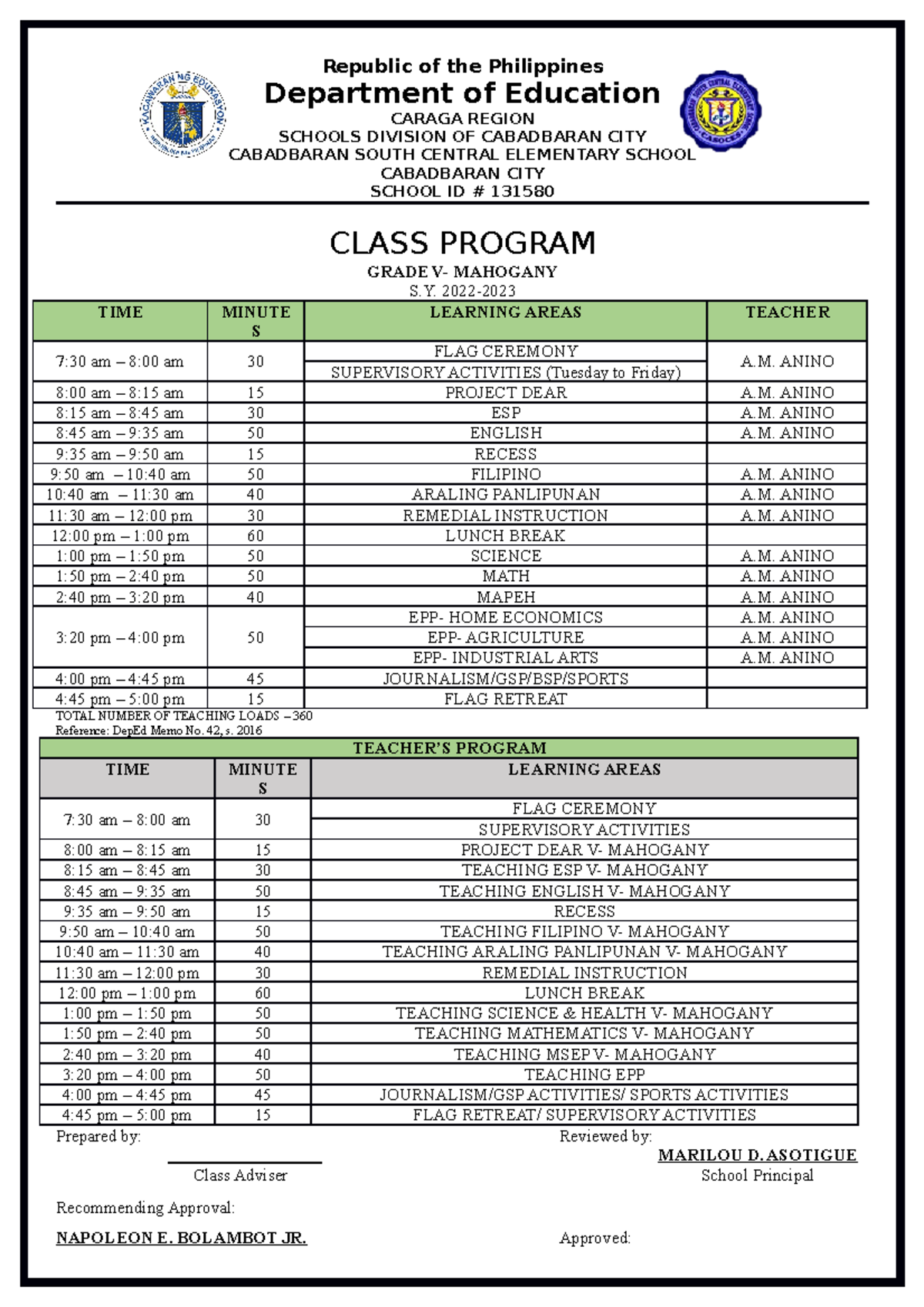 Class Program - Republic of the Philippines Department of Education ...