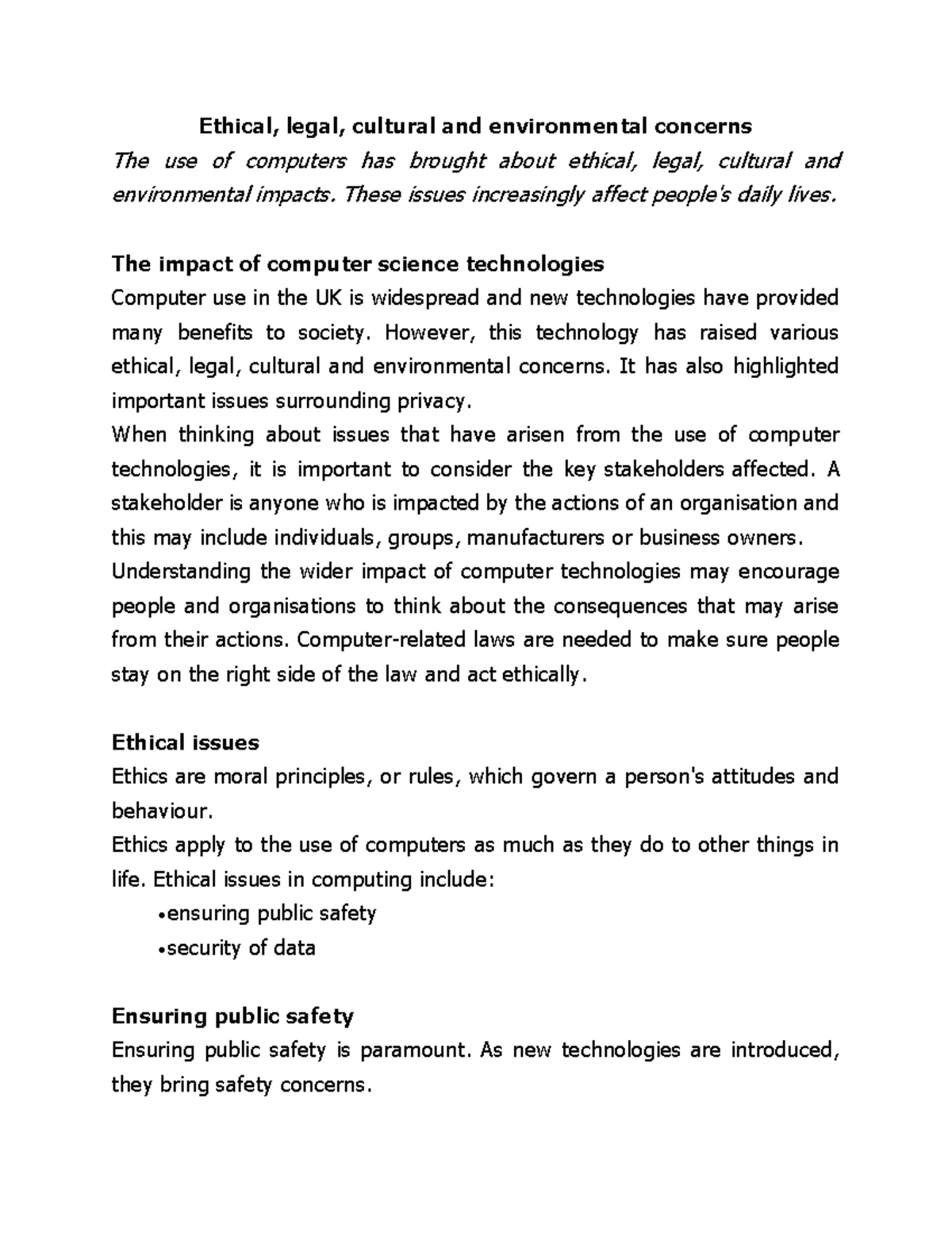 Computer Ethical Legal Issues Information Policy Note2 - Ethical, legal ...