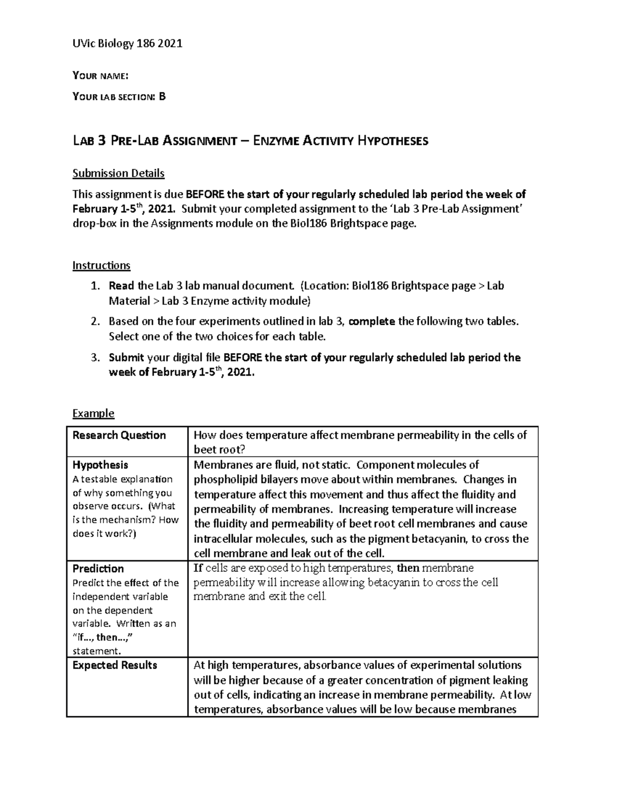 Lab3 Pre-lab assignment Biol186 Spring 2021 - UVic Biology 186 2021 ...