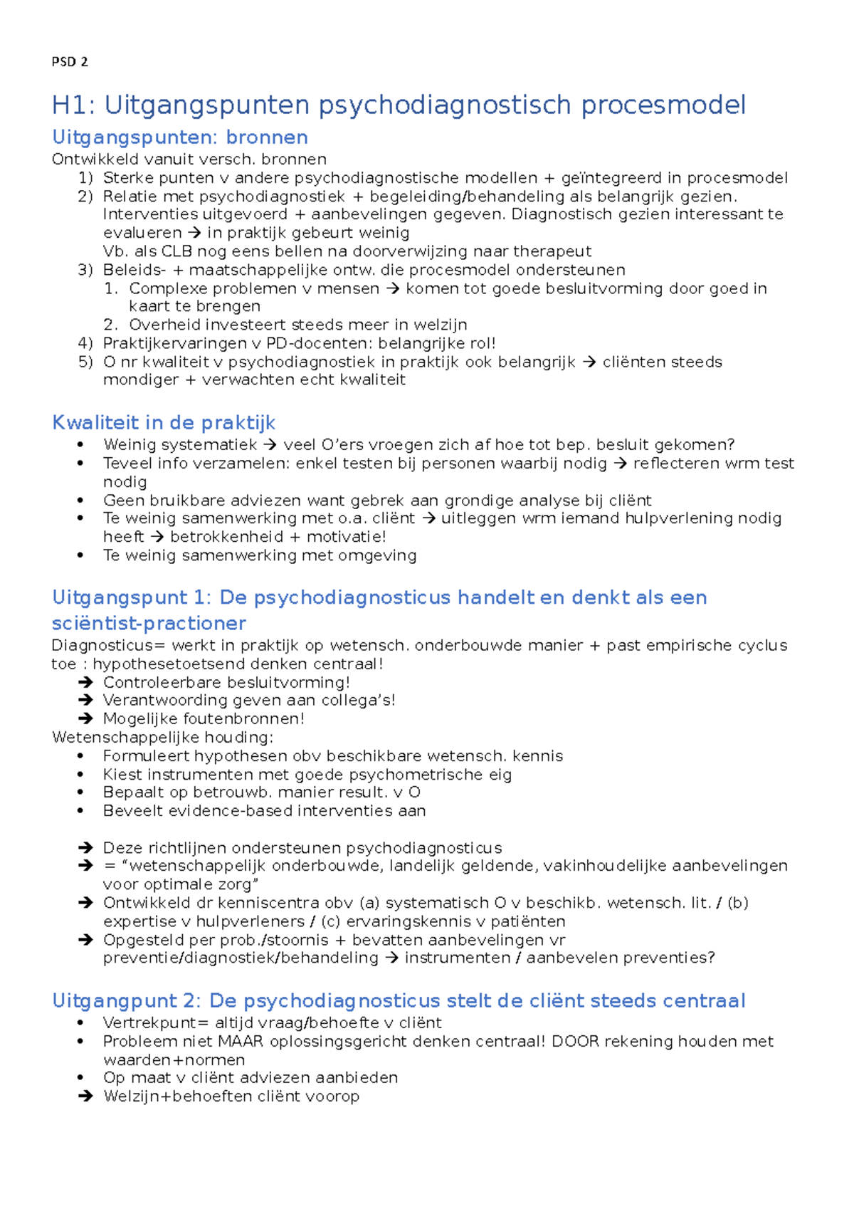 PSD 2 - sv psd 2 - ####### PSD 2 H1: Uitgangspunten psychodiagnostisch procesmodel ...