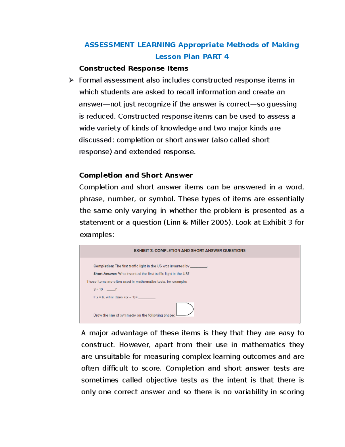 Assessment Learning Appropriate Methods of Making Lesson Plan PART 4 ...