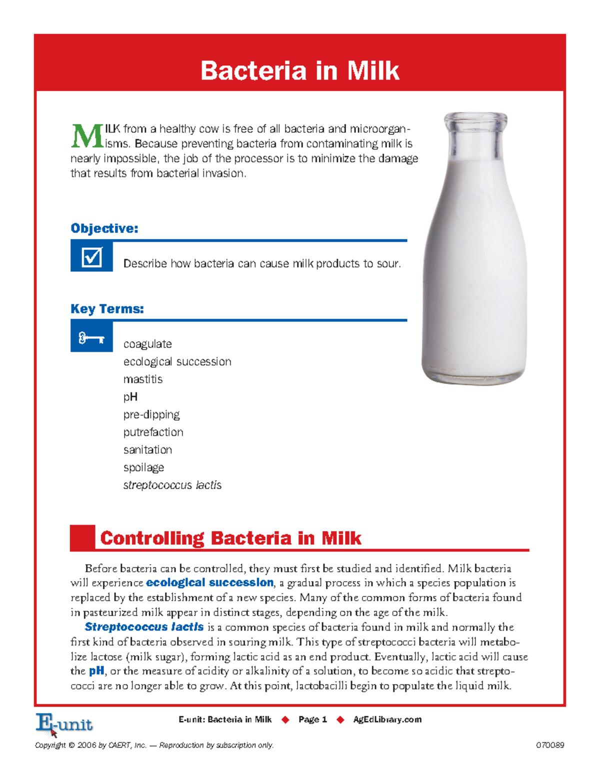 Bacteria in milk for practical 1 for pH and temp effect - Bacteria in ...