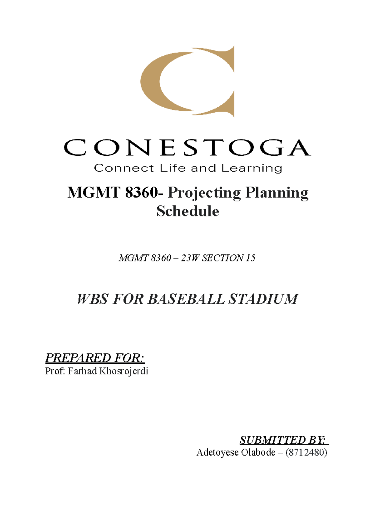 MGMT 8360 - WBS FOR Baseball Stadium - MGMT 8360- Projecting Planning ...