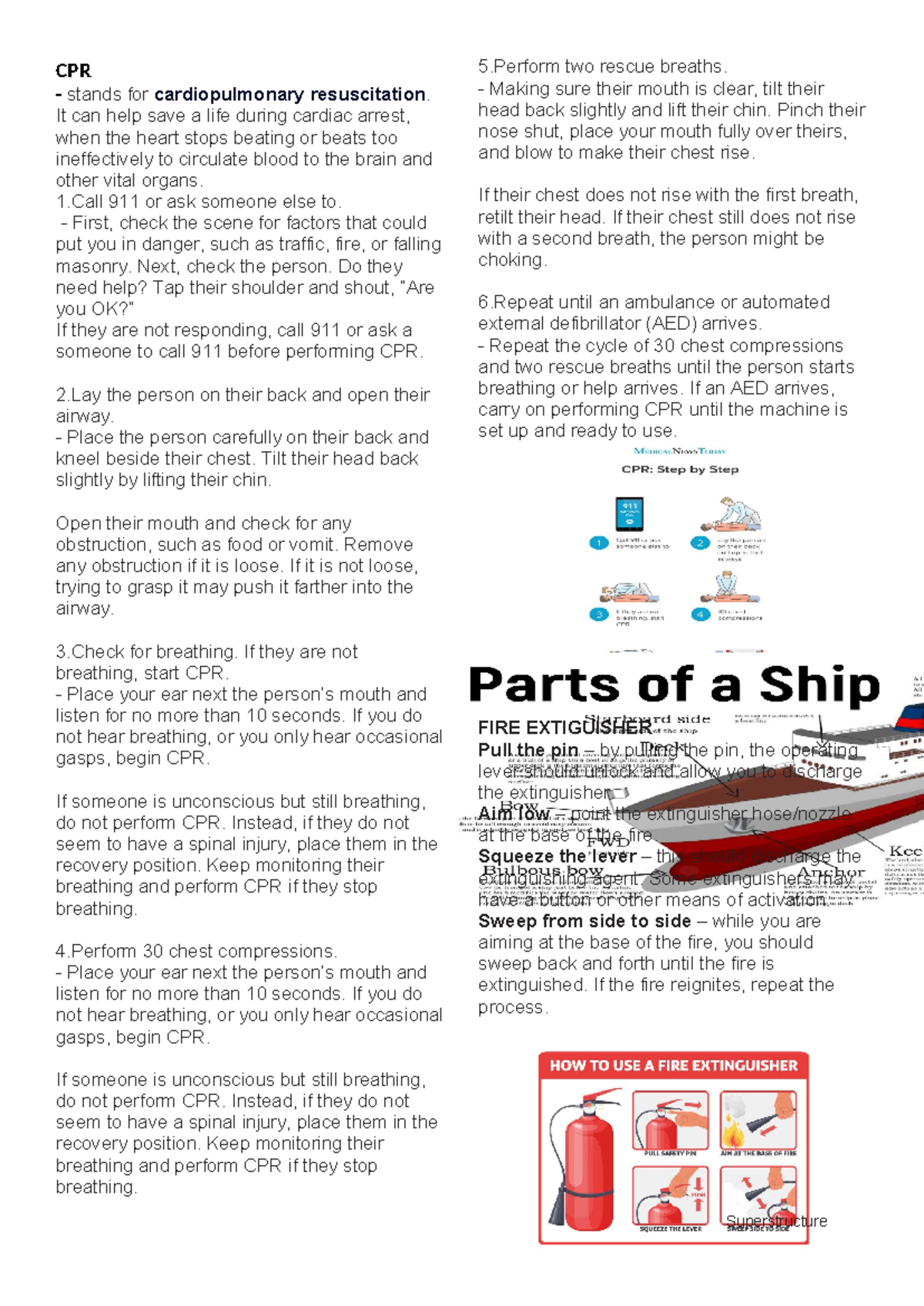 CPR - CPR NOTES - CPR stands for cardiopulmonary resuscitation. It can ...