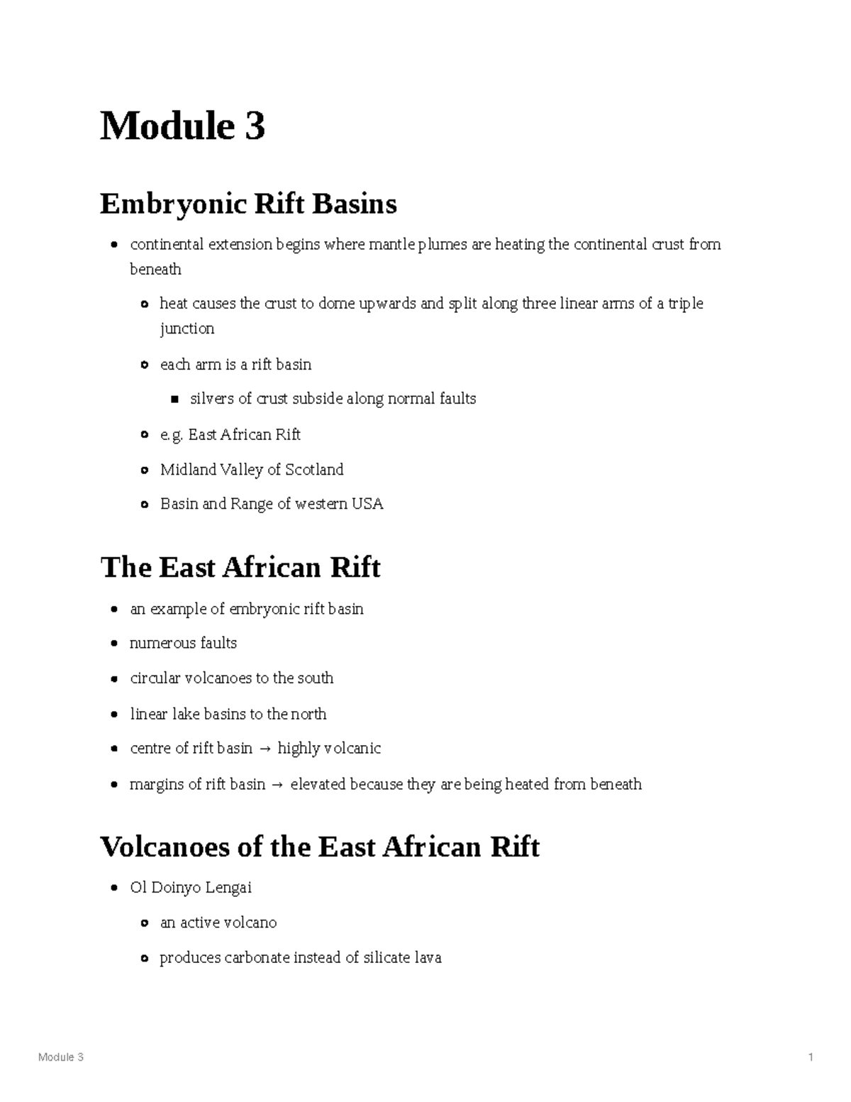 Mod3 - module 3 - Module 3 Embryonic Rift Basins continental extension ...