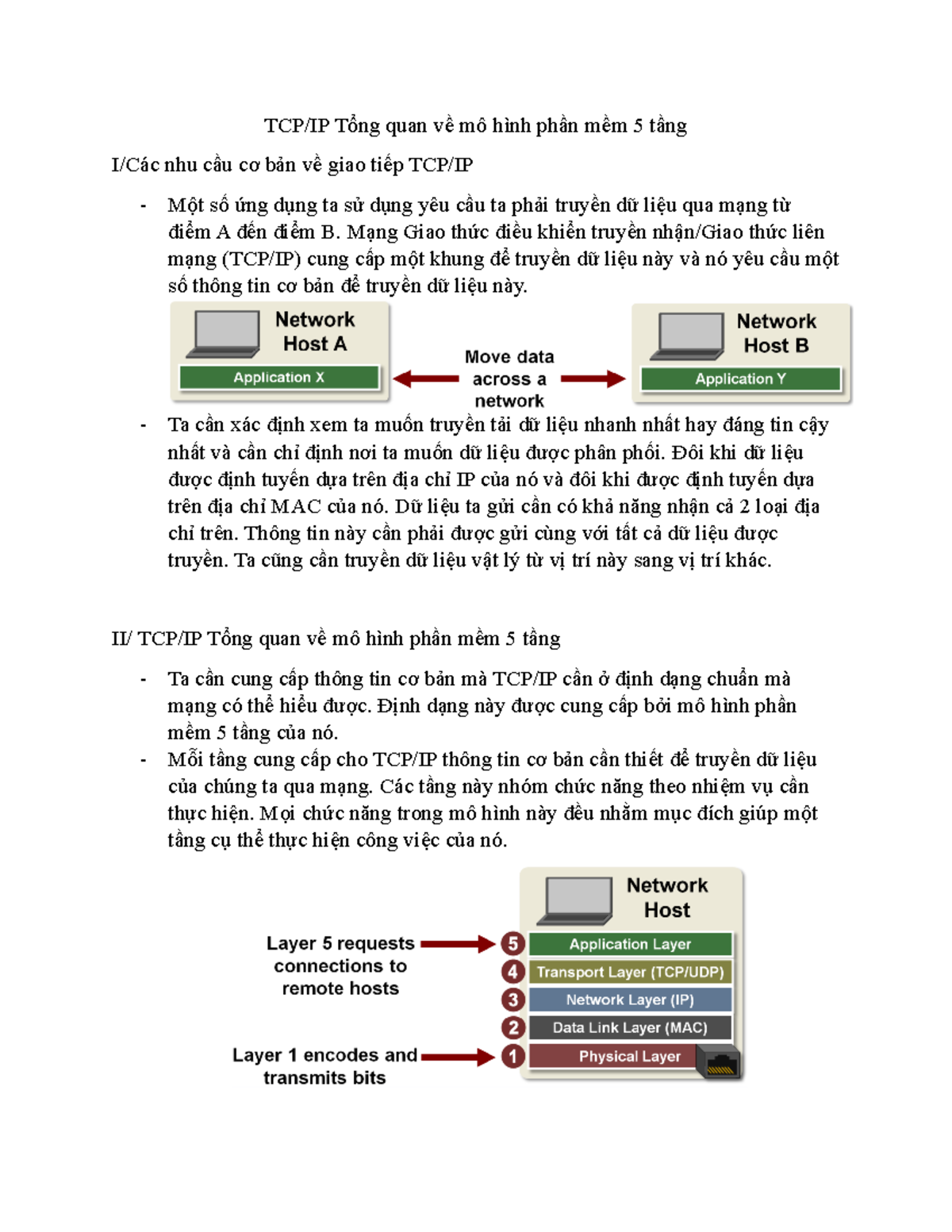 MMT tuan 2 - overview - môn mạng máy tính - TCP/IP Tổng quan về mô hình phần mềm 5 tầng I/Các ...