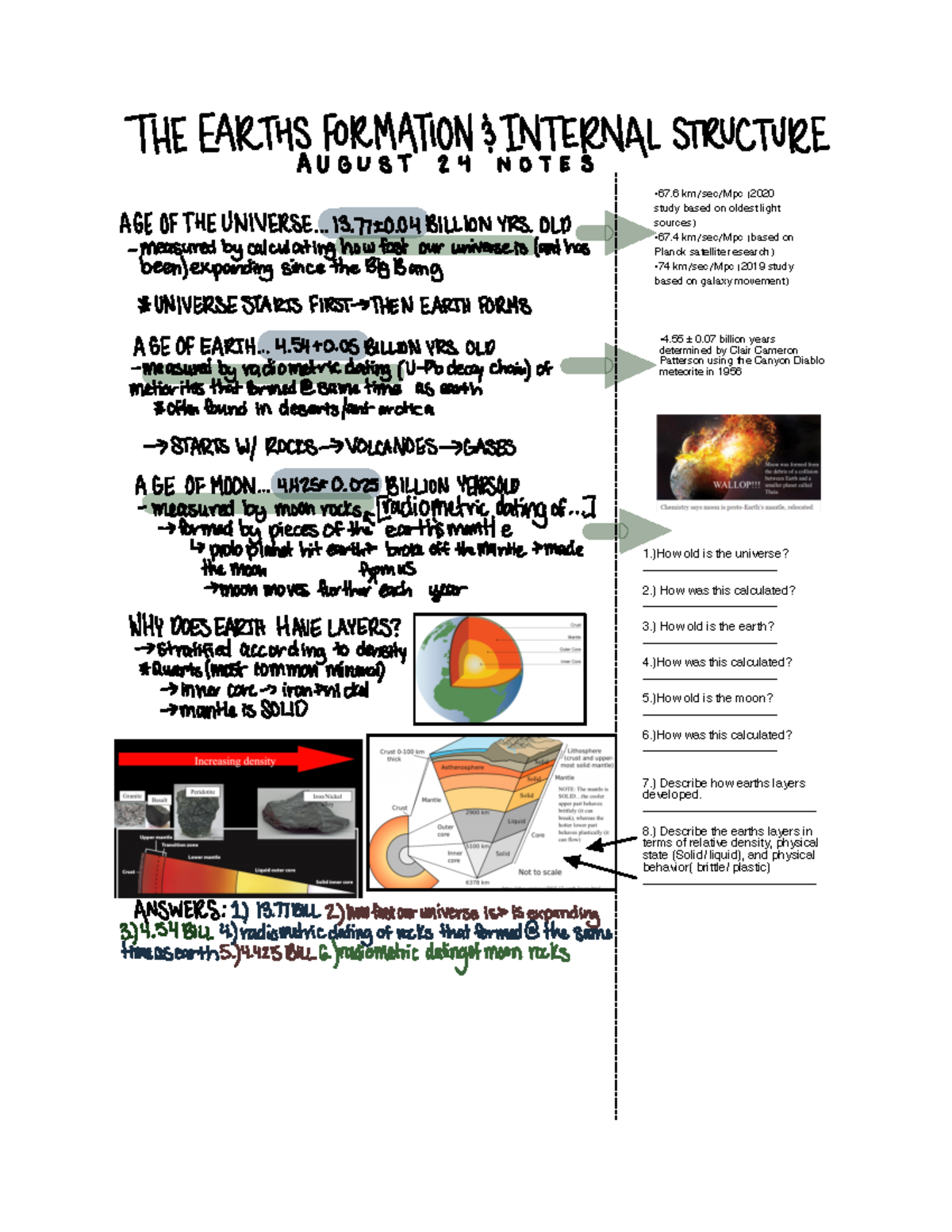 Earths Formation and Structure - Day 1 Lecture Notes - THE EARTHS ...