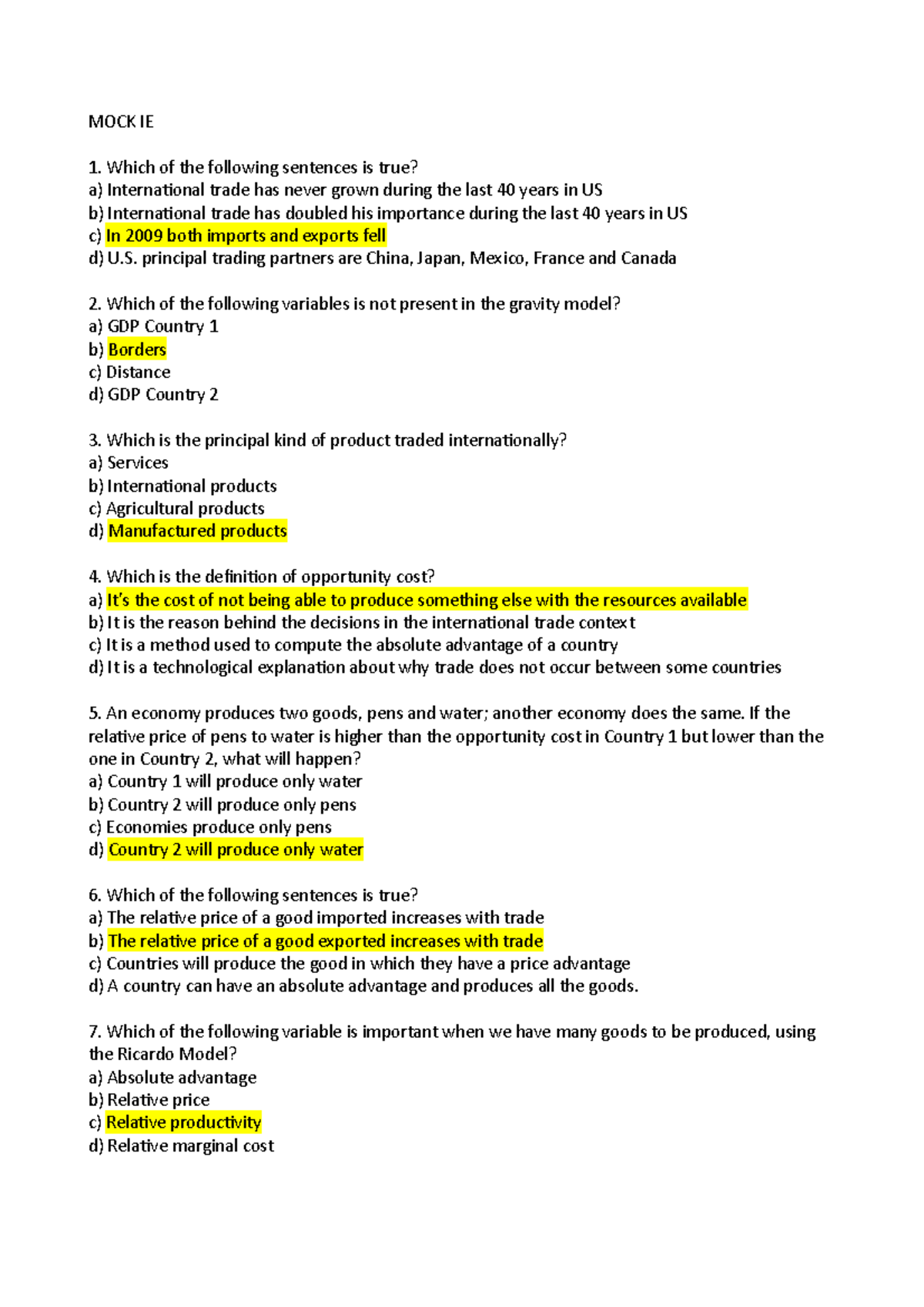 MOCK IE answers - Mock exam - MOCK IE Which of the following sentences ...