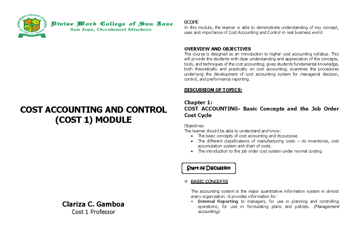 Cost 1 Module - Goods - COST ACCOUNTING AND CONTROL (COST 1) MODULE ...