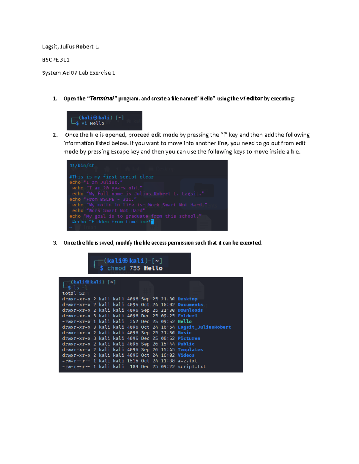 System ad 07 Lab exercixe 1 - Lagsit, Julius Robert L. BSCPE 311 System Ad 07 Lab Exercise 1 1 ...