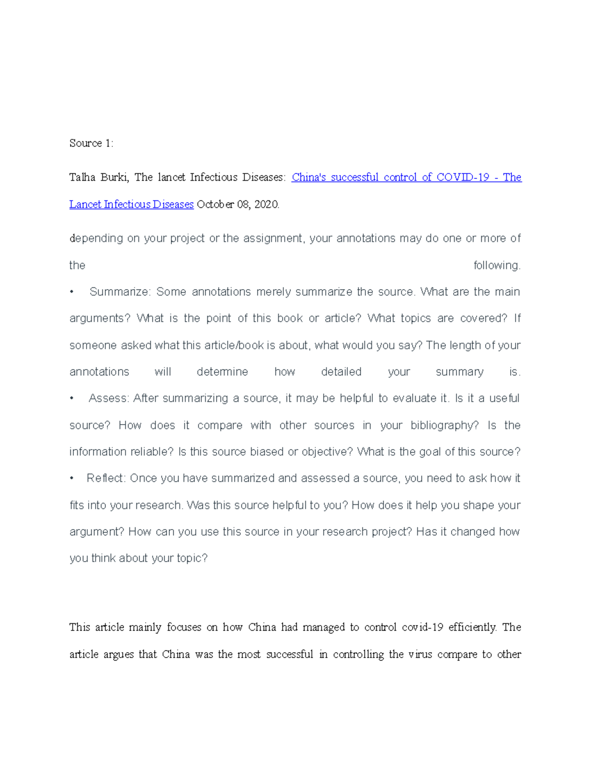 Midterm essay - Source 1: Talha Burki, The lancet Infectious Diseases ...